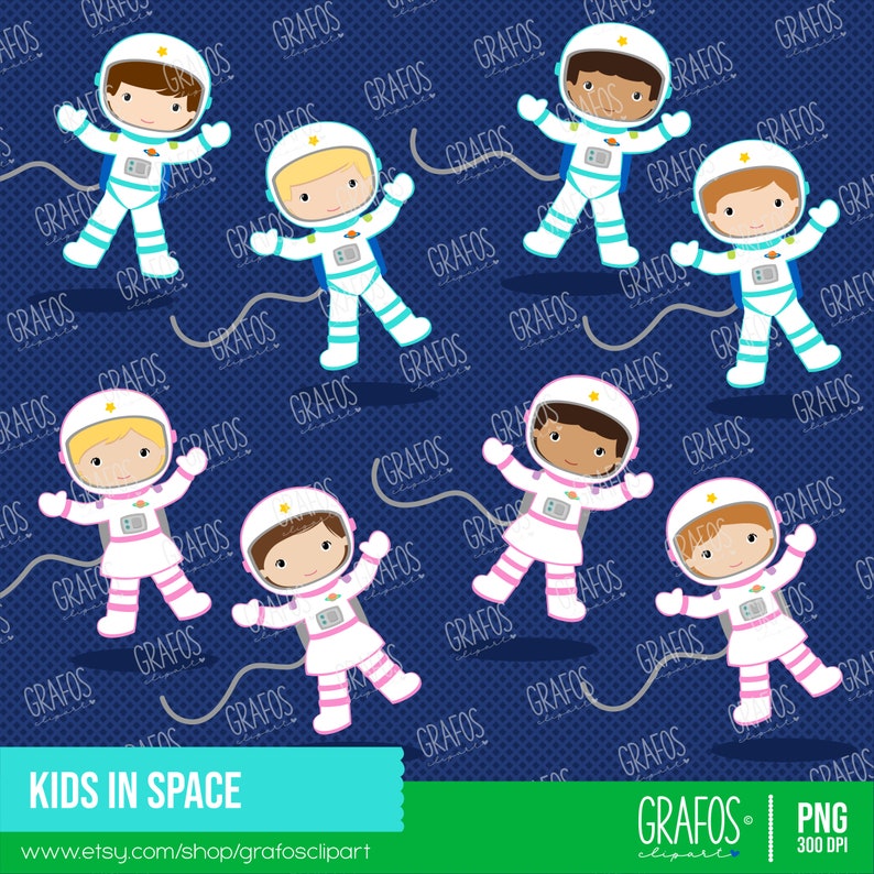 KIDS IN SPACE Digital Clipart Set Space Clipart Astronauts - Etsy