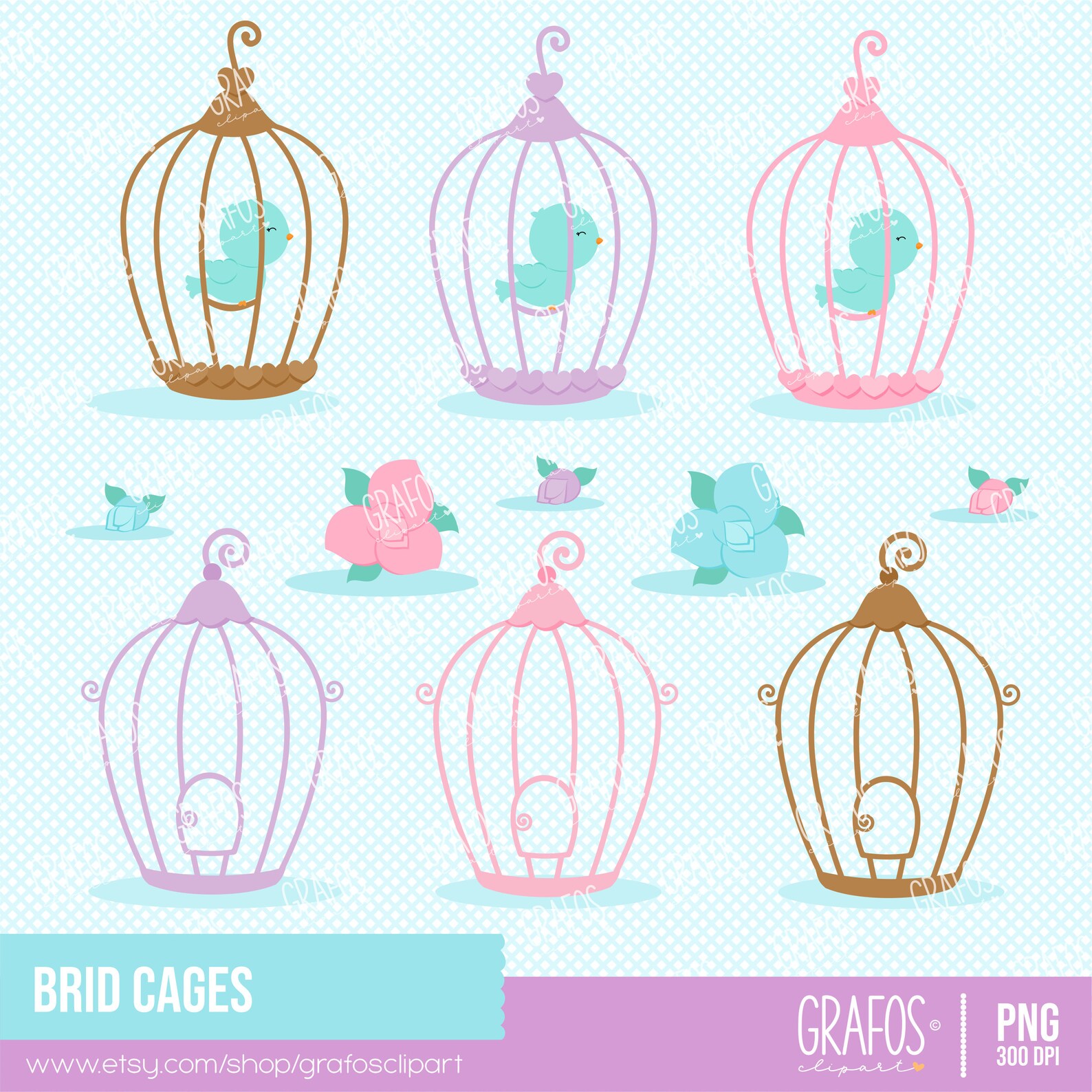 BIRD CAGES Digital Clipart Set Cages Clipart Bird Clipart. - Etsy