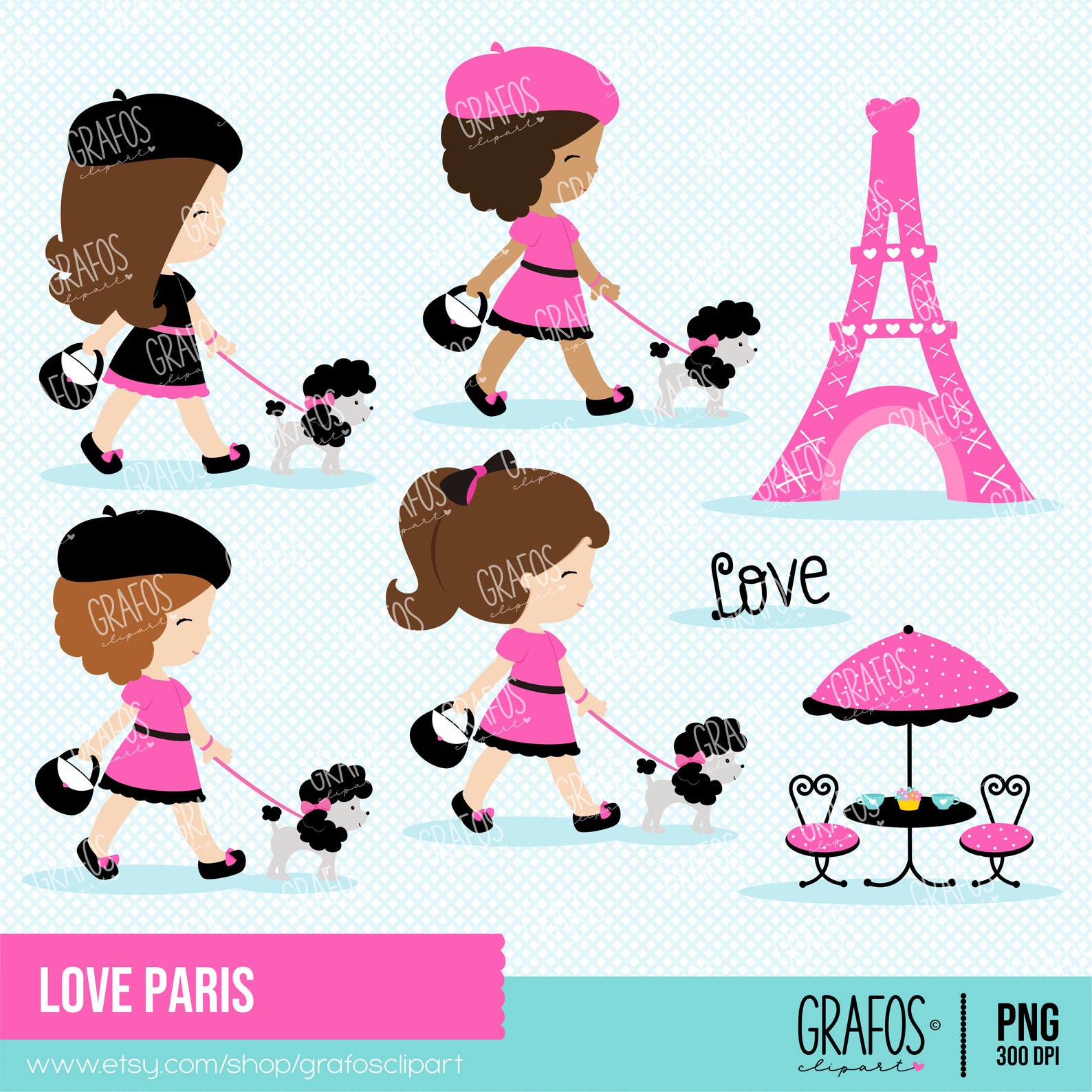LOVE PARIS - Digital Clipart Set, Paris Clipart, Eiffel Tower Clipart ...