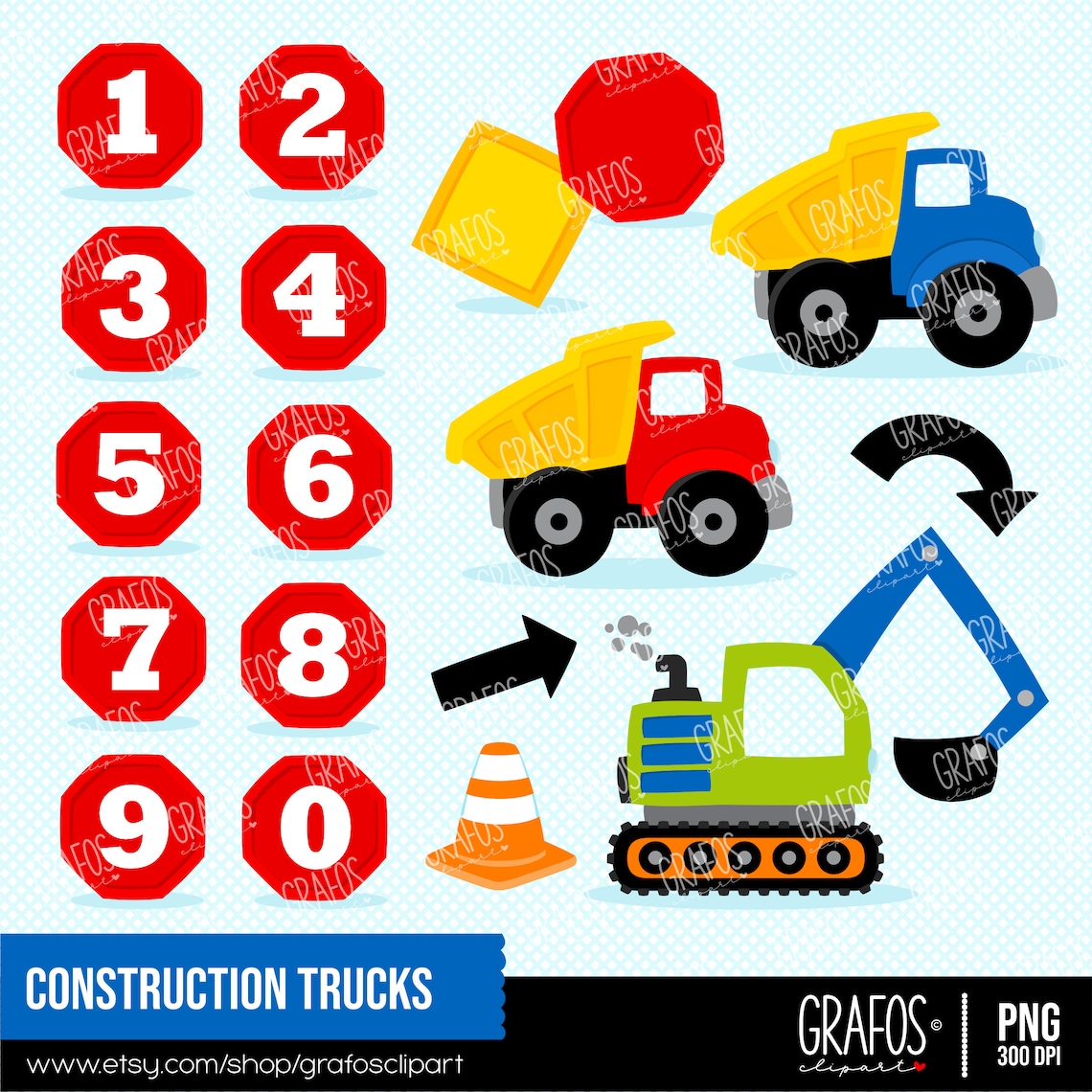 CONSTRUCTION TRUCKS Digital Clipart Set Construction - Etsy
