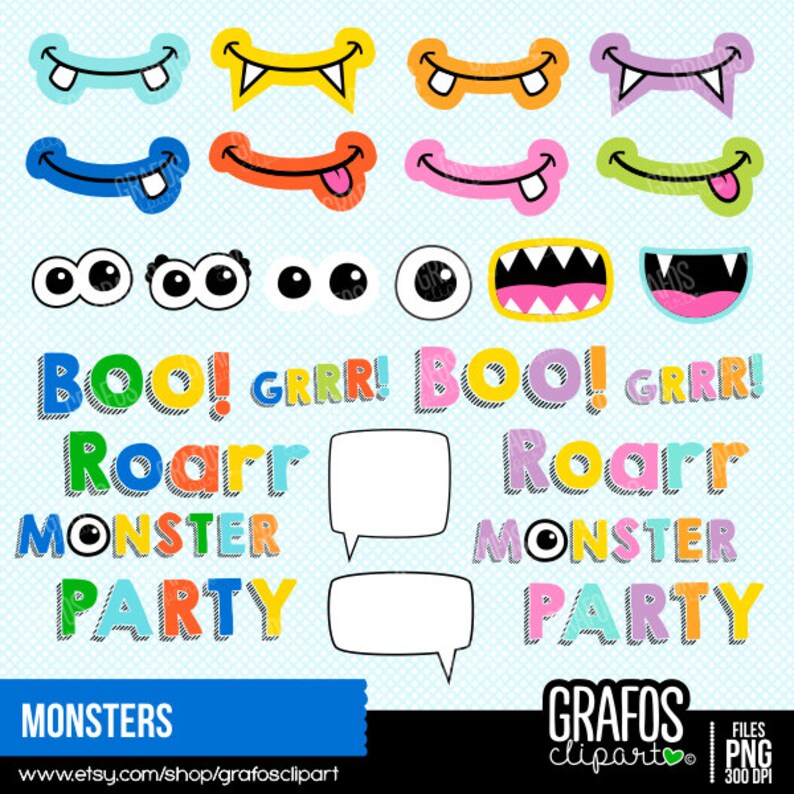 MONSTERS Digital Clipart Set Monsters Clip Art Photo | Etsy