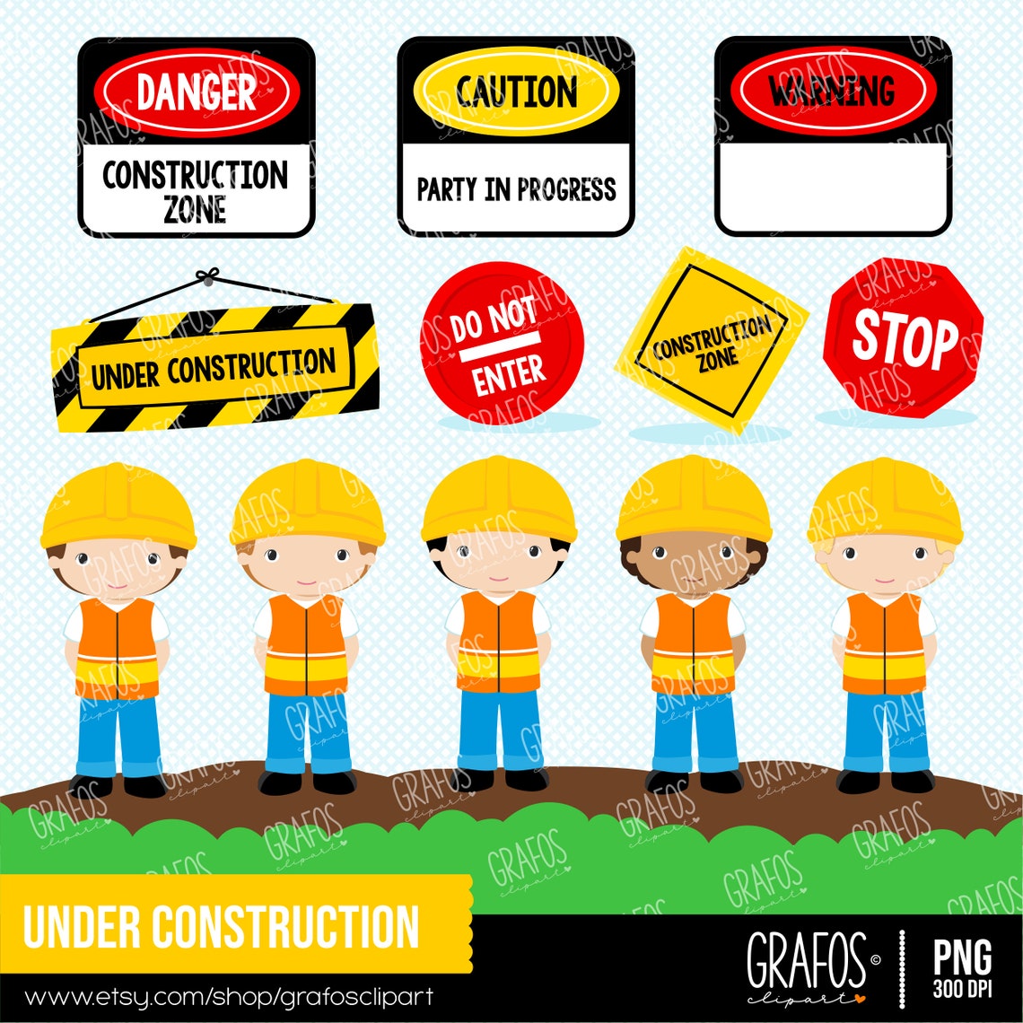 UNDER CONSTRUCTION Digital Clipart Set Construction - Etsy