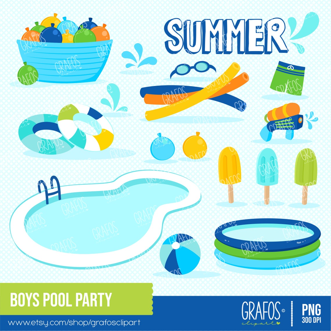 BOYS POOL PARTY Digital Clipart Set Pool Clipart Summer - Etsy