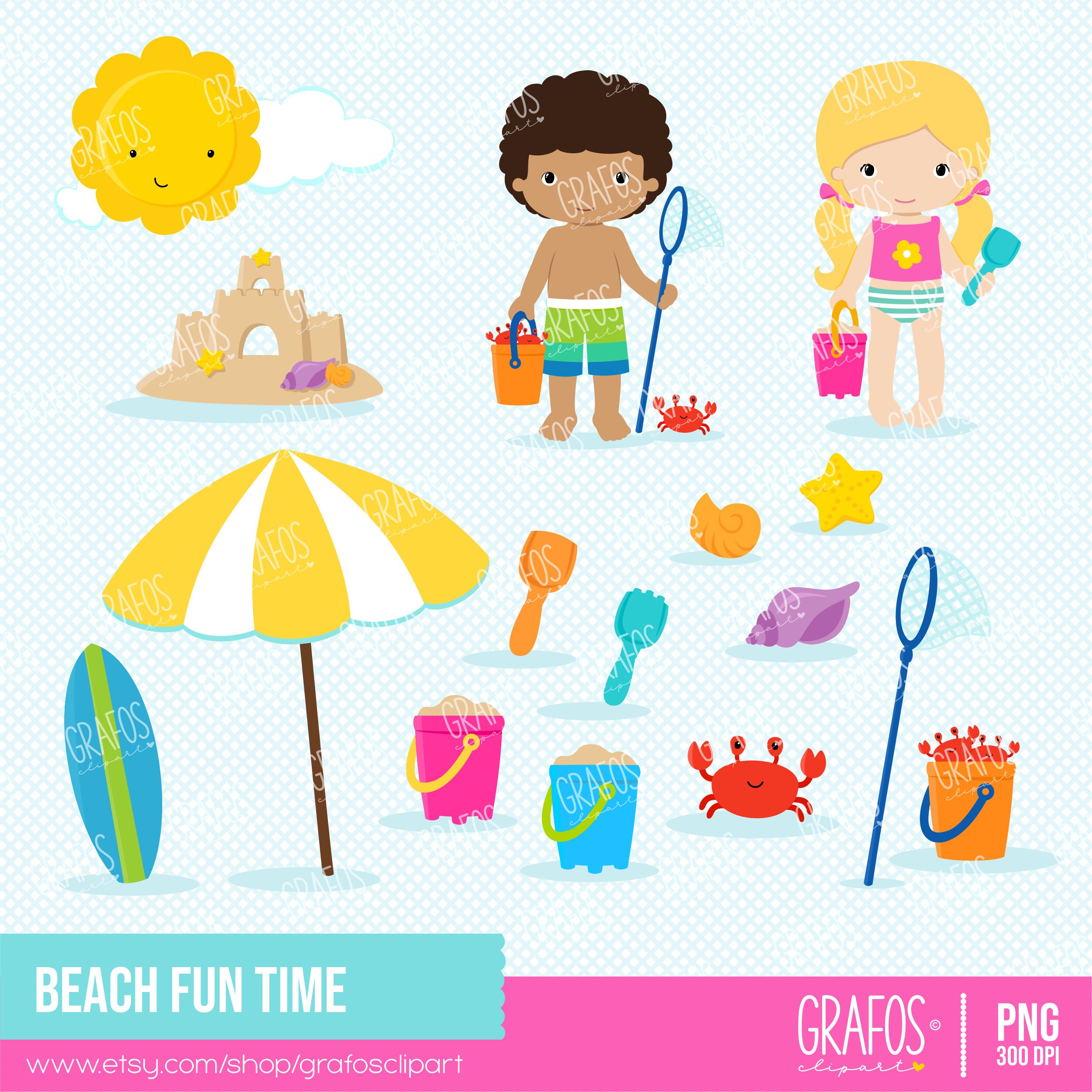 BEACH FUN TIME Digital Clipart Set Beach Clipart Summer - Etsy UK