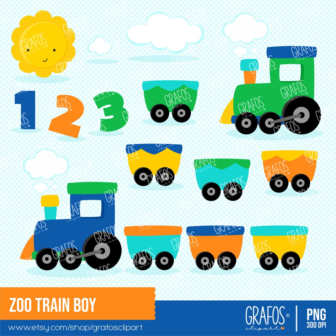 ZOO TRAIN BOY Digital Clipart Set Train Clipart Animals - Etsy