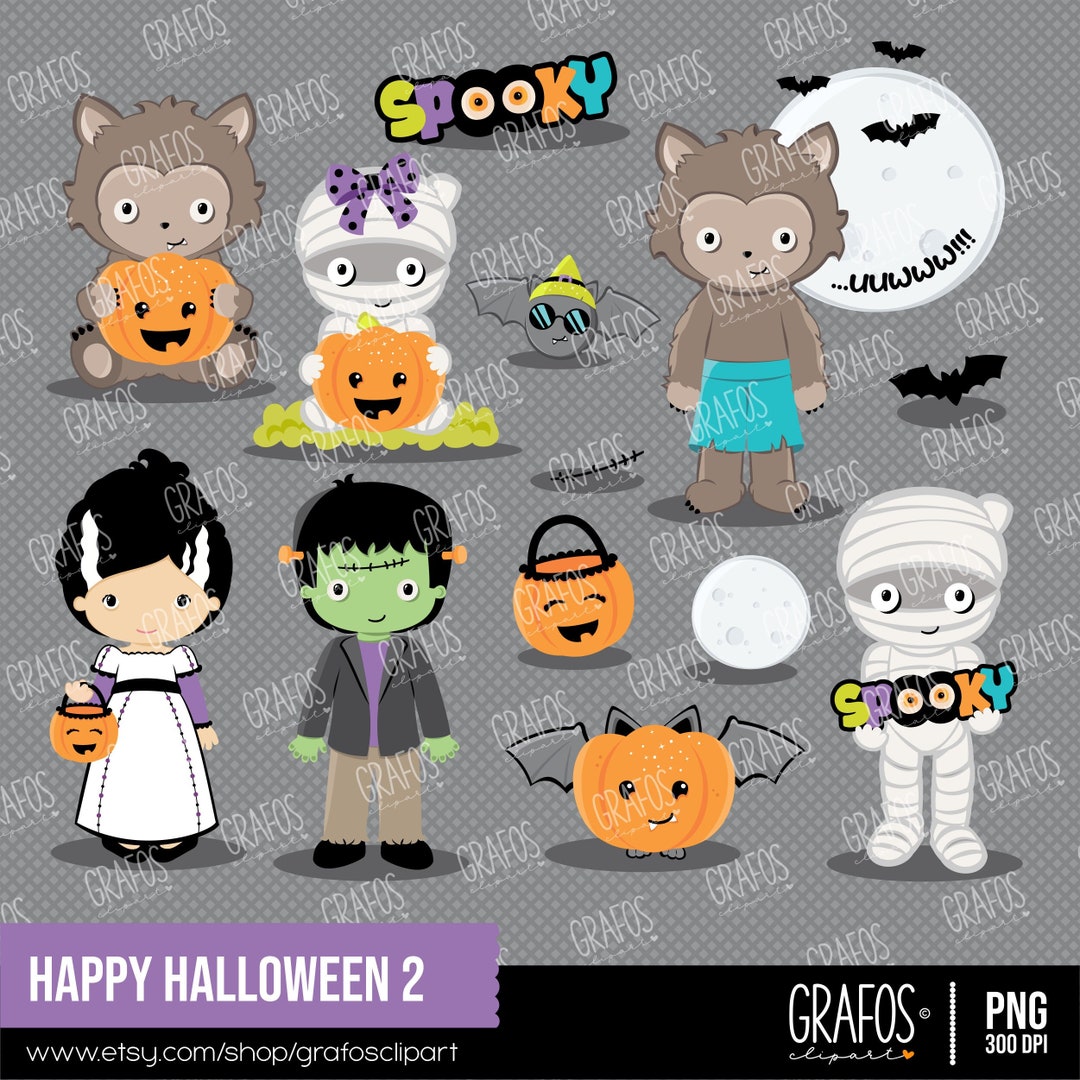 Cute Halloween Clipart Set – Monster, Pumpkin Graphics (digital ...