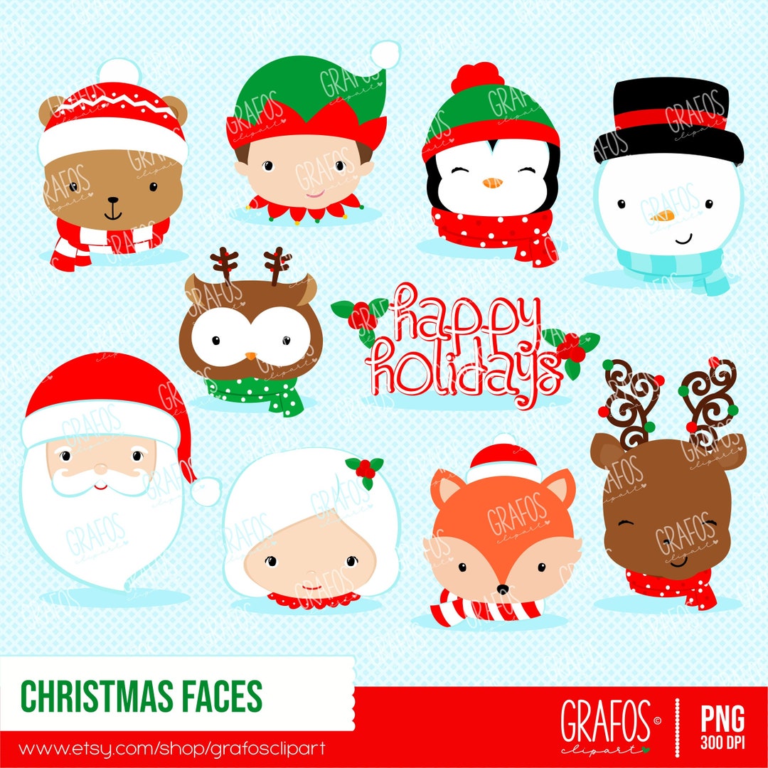 CHRISTMAS FACES - Digital Clipart Set, Merry Christmas Clipart ...