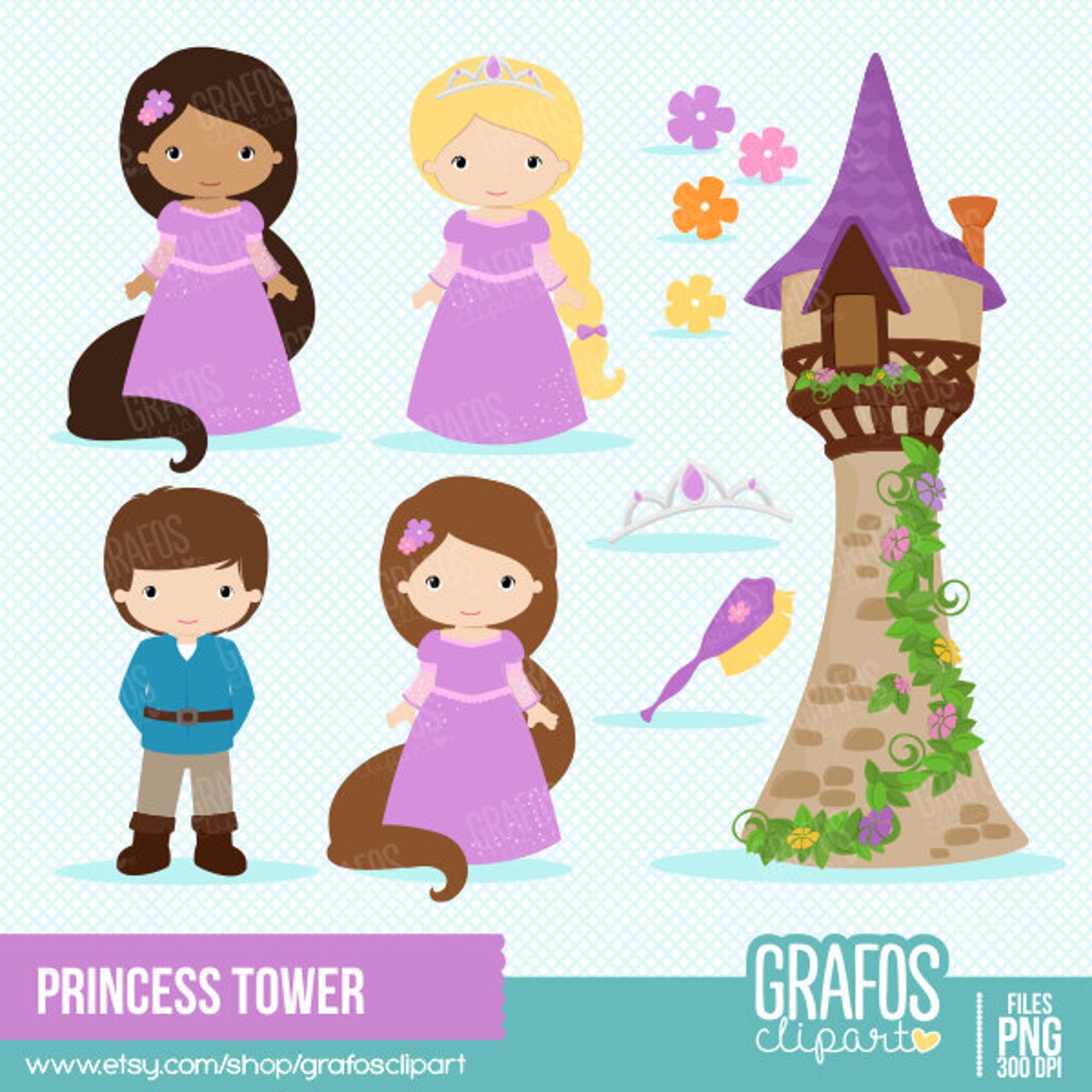 PRINCESS TOWER Digital Clipart Set Princess Clipart | Etsy