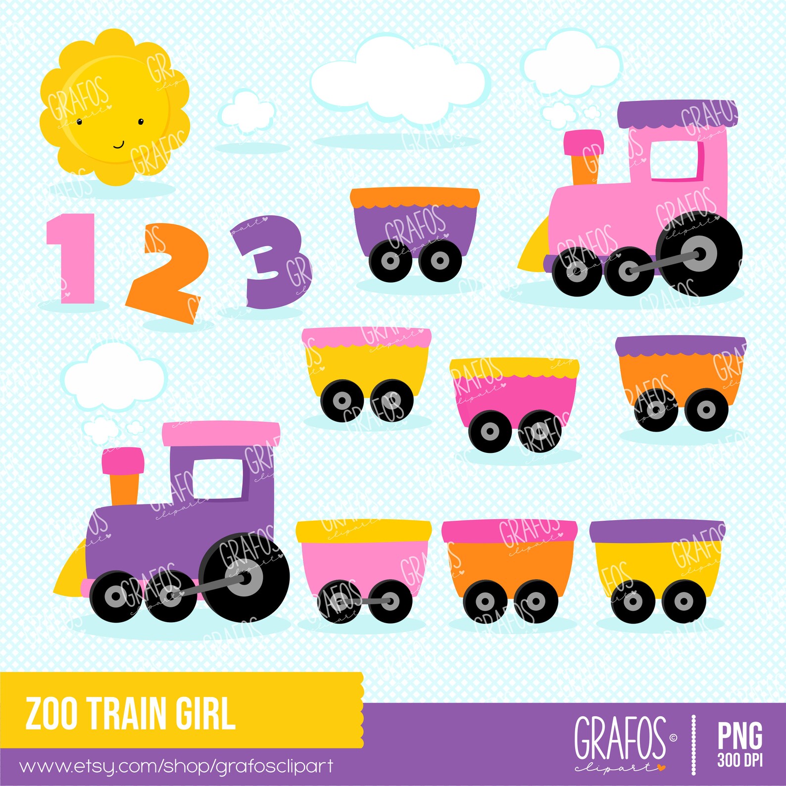 ZOO TRAIN GIRL Digital Clipart Set Train Clipart Animals - Etsy