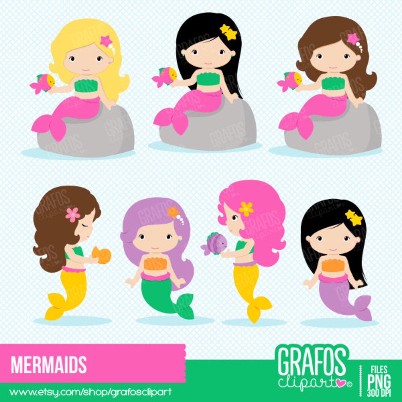 MERMAIDS Digital Clipart Set Mermaids Clipart Summer | Etsy