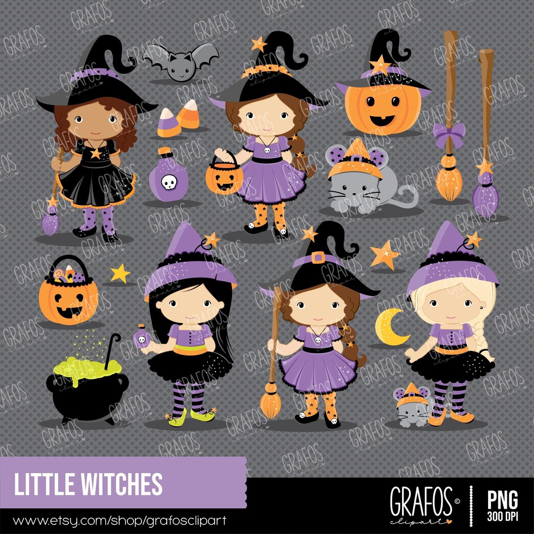 LITTLE WITCHES - Digital Clipart Set, Halloween Clipart - Etsy