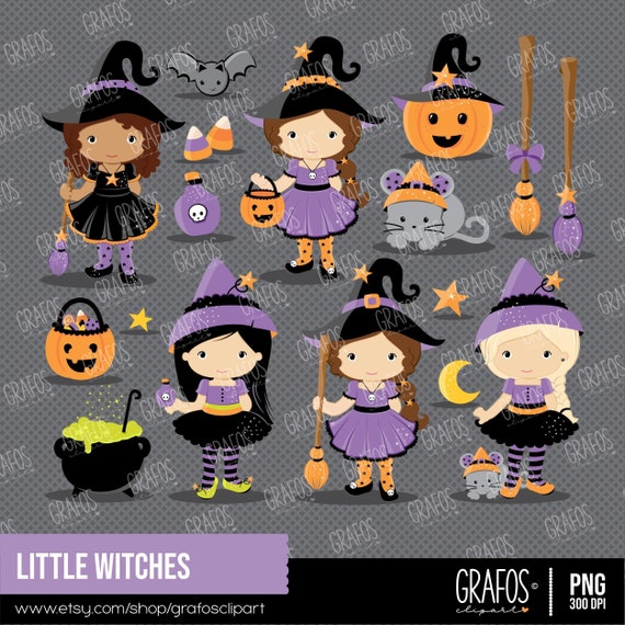 LITTLE WITCHES - Digital Clipart Set, Halloween Clipart by grafos ...
