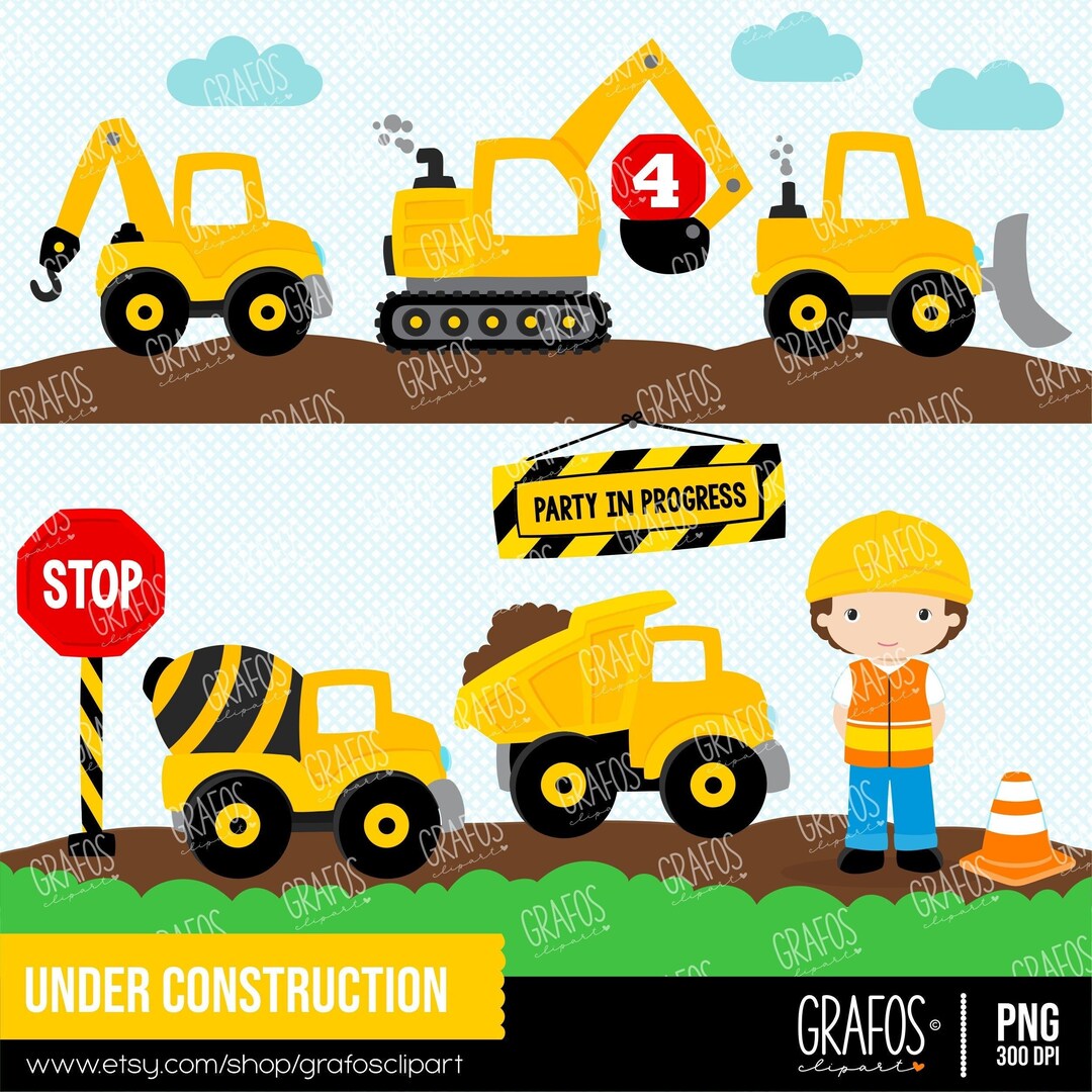 Construction Truck Clipart Set – Building Signs, DIY Graphics (digital ...