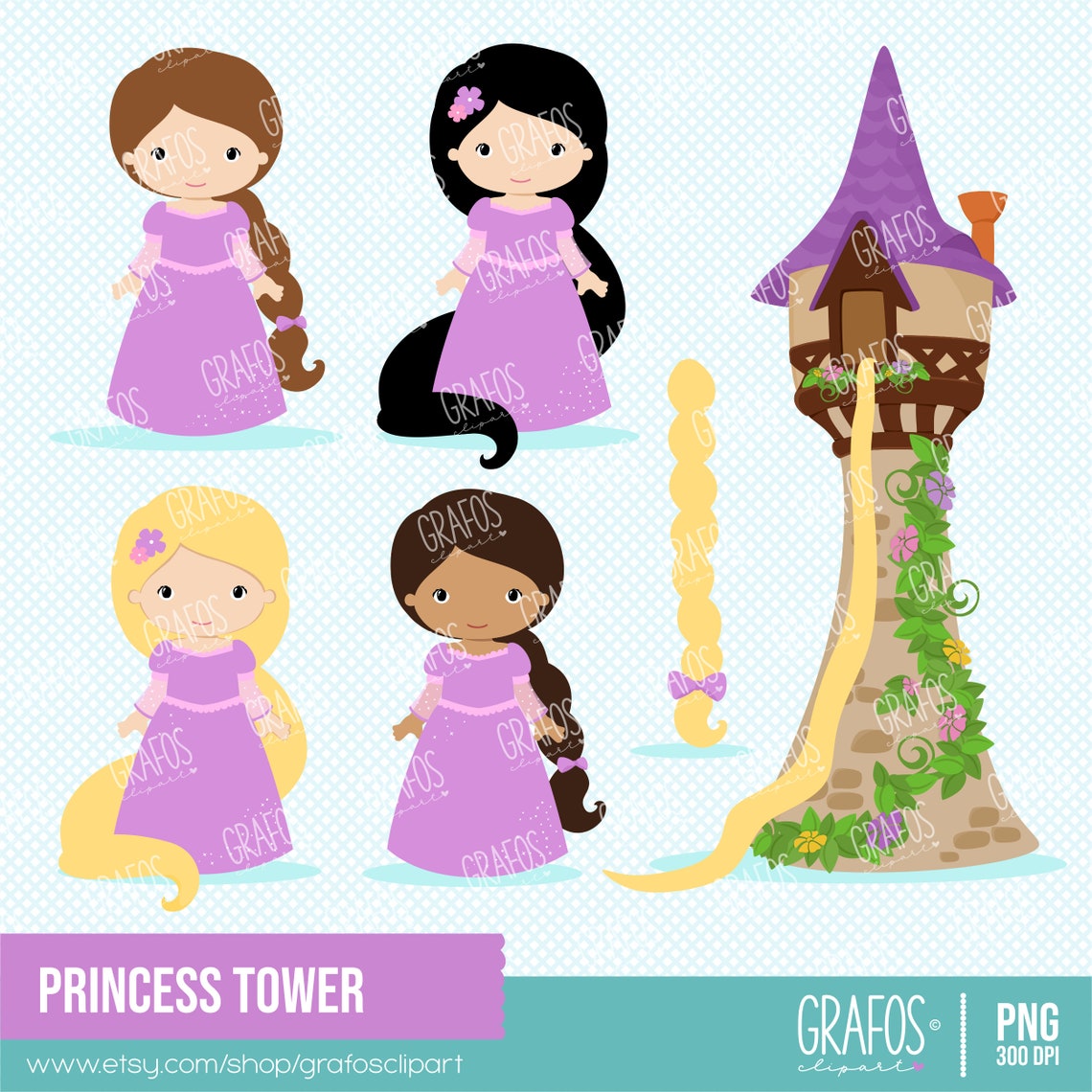 PRINCESS TOWER Digital Clipart Set Princess Clipart - Etsy