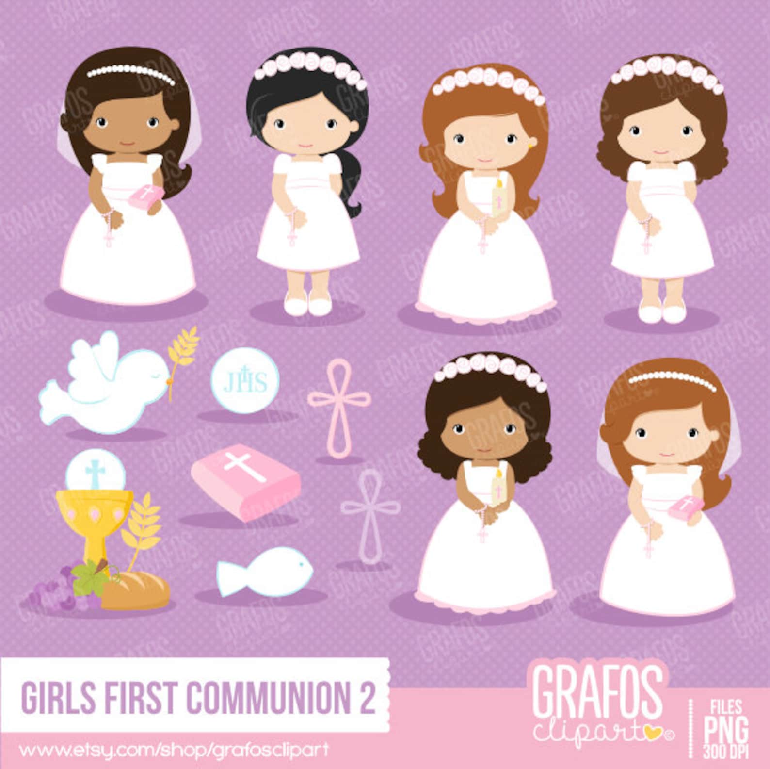 GIRLS FIRST COMMUNION 2 Digital Clipart Set My First | Etsy