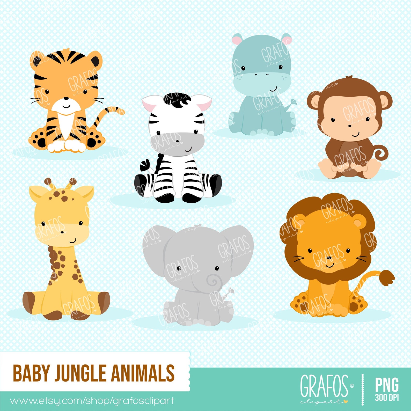 BABY JUNGLE ANIMALS Digital Clipart Set Animals Clipart - Etsy