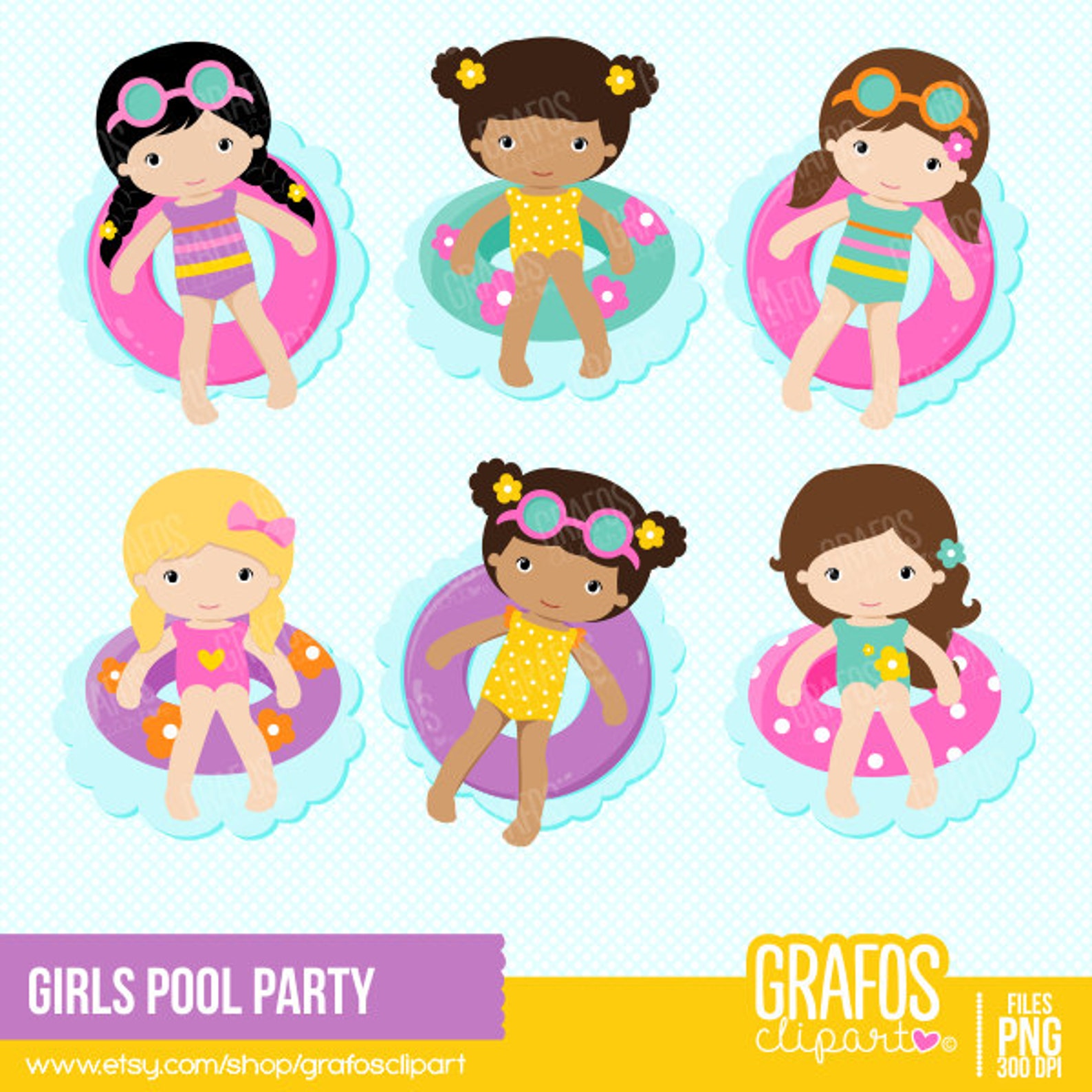 GIRLS POOL PARTY Digital Clipart Set Pool Clipart Summer | Etsy