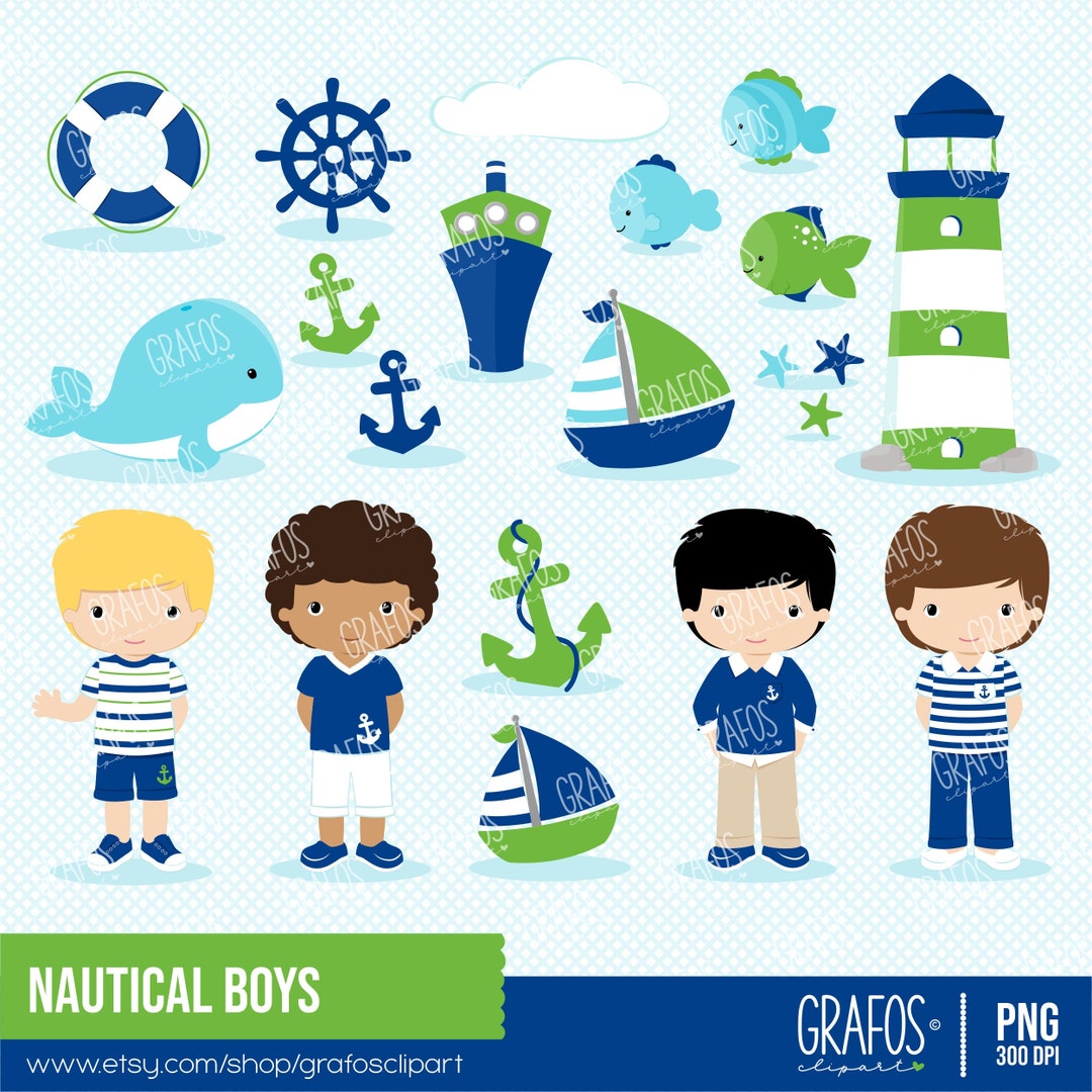 NAUTICAL BOYS - Digital Clipart Set, Nautical Clipart , Navy Clipart ...
