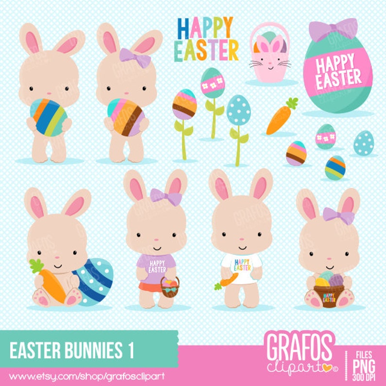 EASTER BUNNIES 1 Digital Clipart Set Bunnies Clipart | Etsy