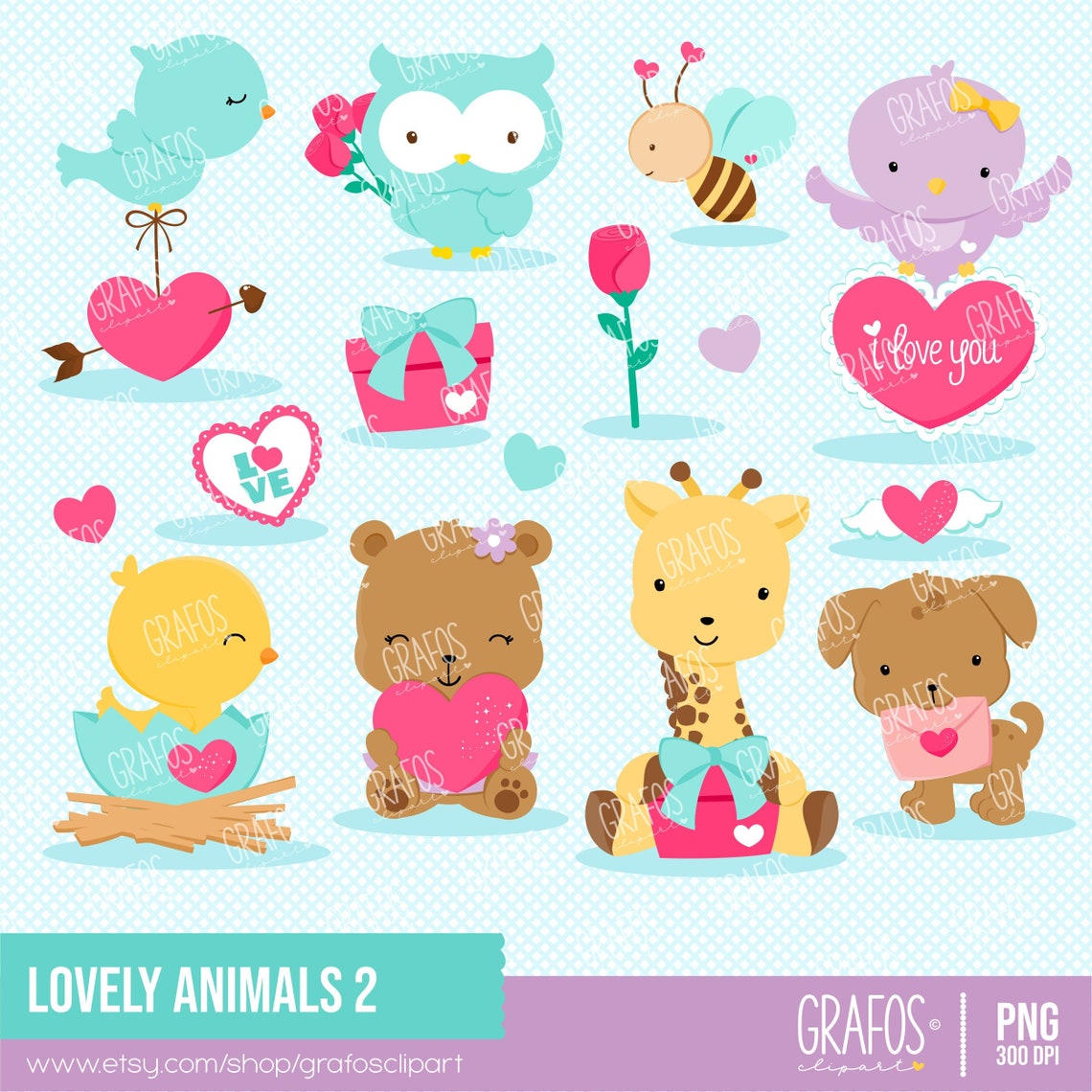 LOVELY ANIMALS 2 Digital Clipart Set Bear Clipart - Etsy