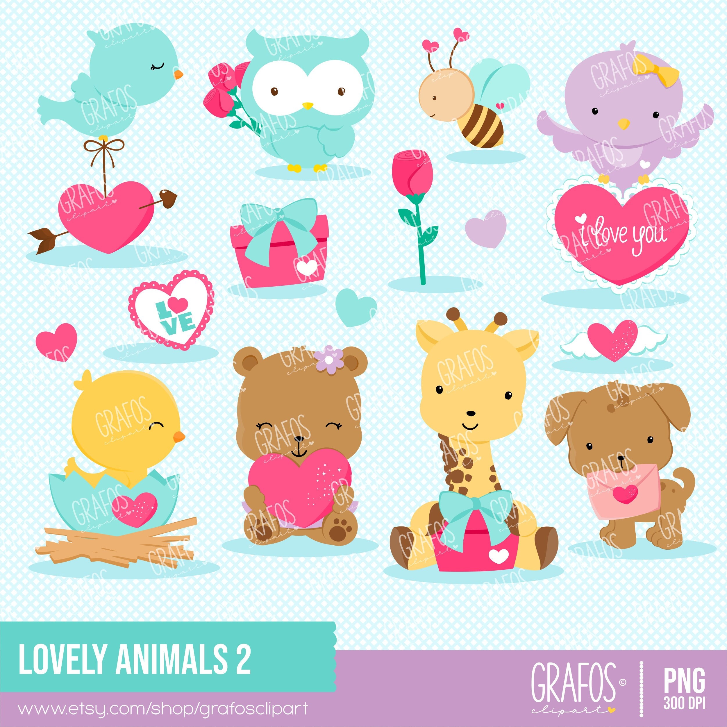 LOVELY ANIMALS 2 Digital Clipart Set Bear Clipart - Etsy