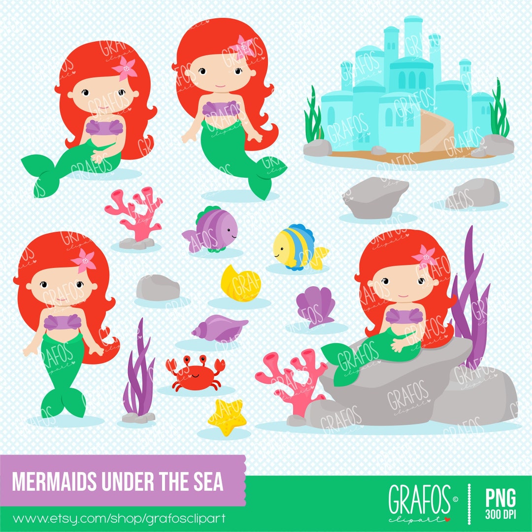 MERMAID Under the Sea - Digital Clipart Set, Mermaids Clipart, Sea ...