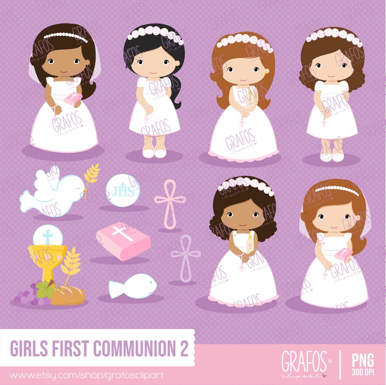 GIRLS FIRST COMMUNION 2 - Digital Clipart Set, My First Communion ...