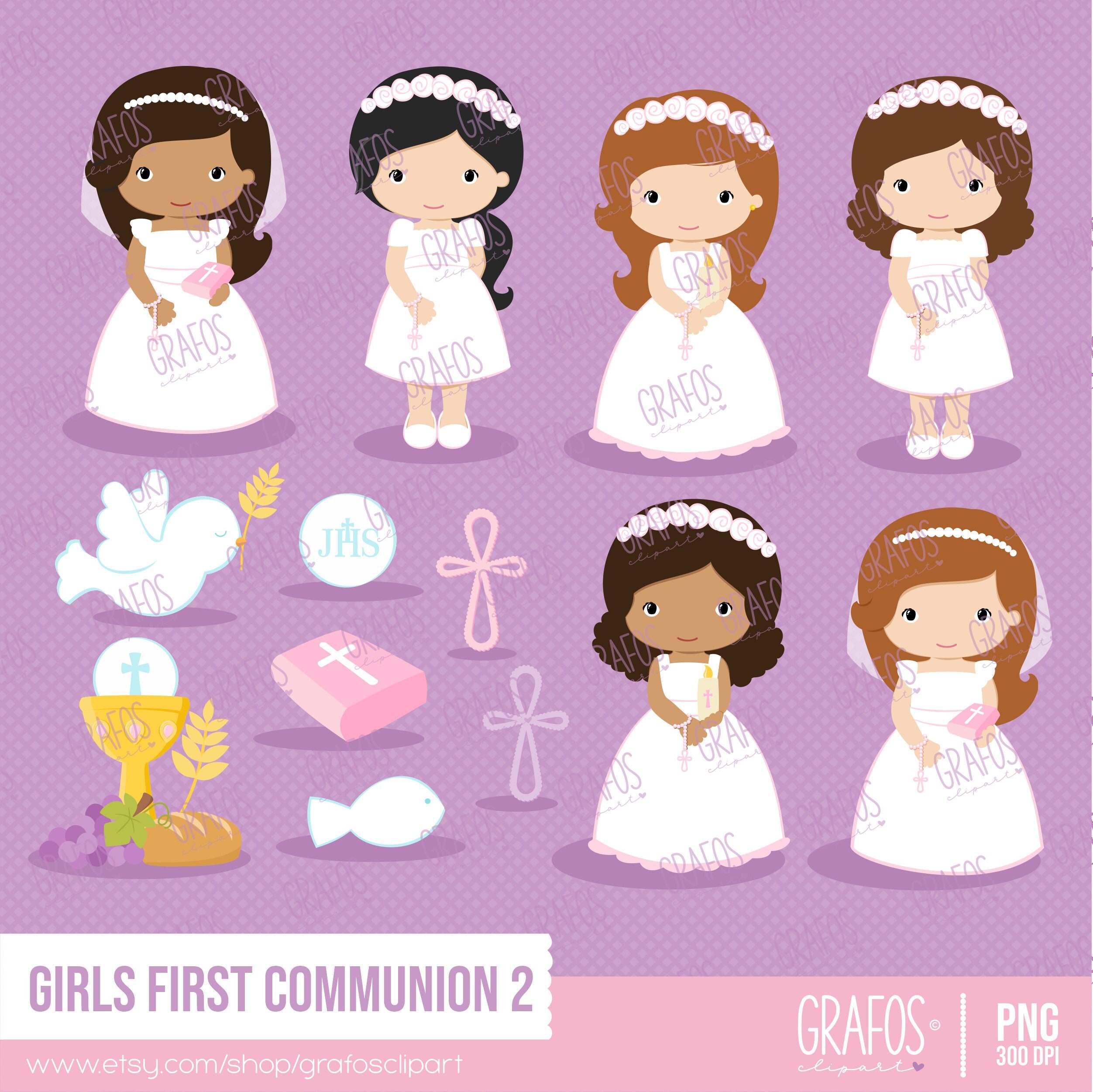 GIRLS FIRST COMMUNION 2 Digital Clipart Set Imagenes - Etsy España