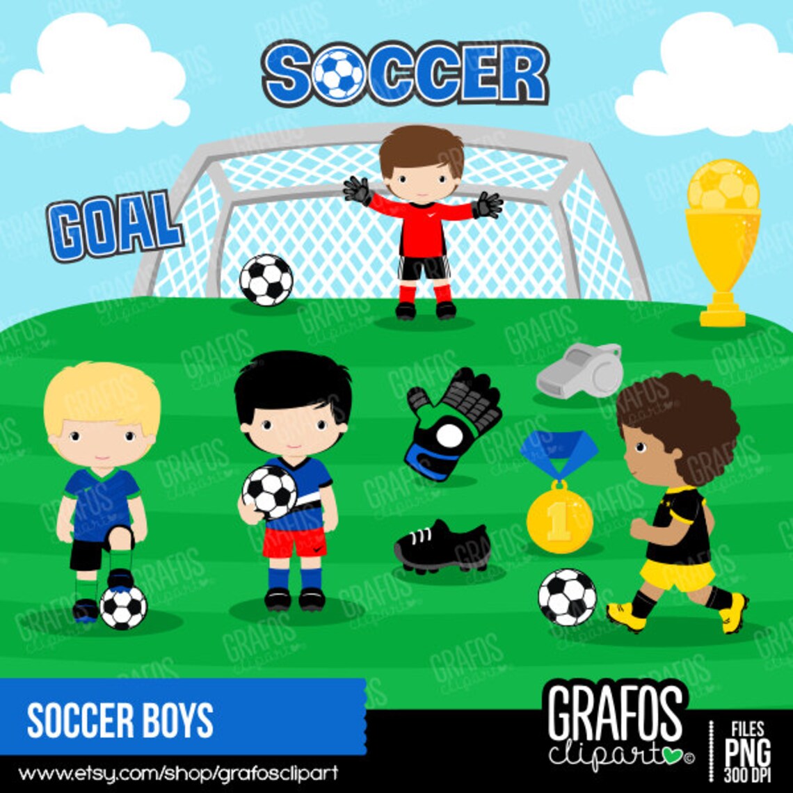 SOCCER BOYS Digital Clipart Set Soccer Clipart Play | Etsy Canada