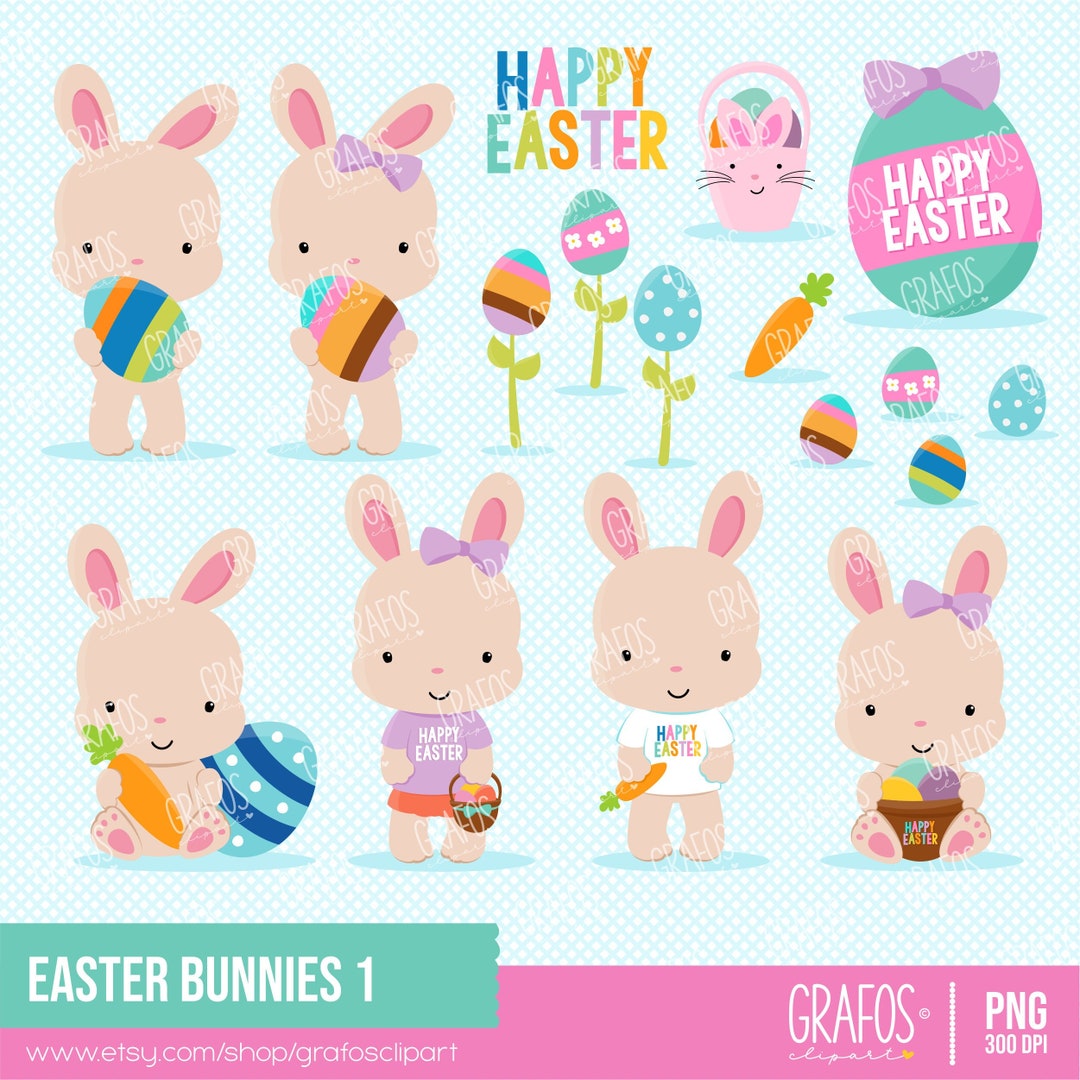 EASTER BUNNIES 1 - Digital Clipart Set, Bunnies Clipart, Easter Clipart ...