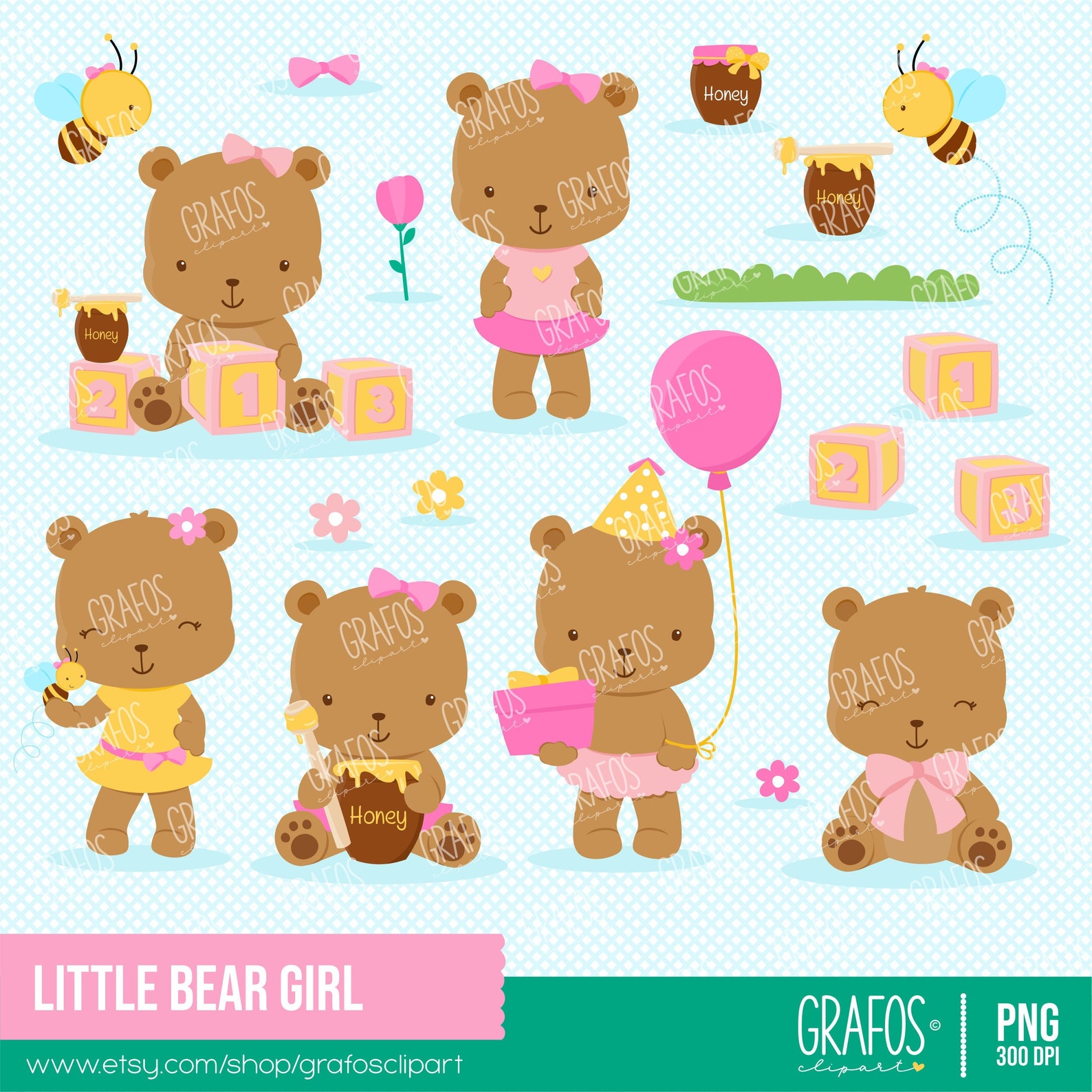 LITTLE BEAR GIRL Digital Clipart Set Bear Clipart Baby - Etsy