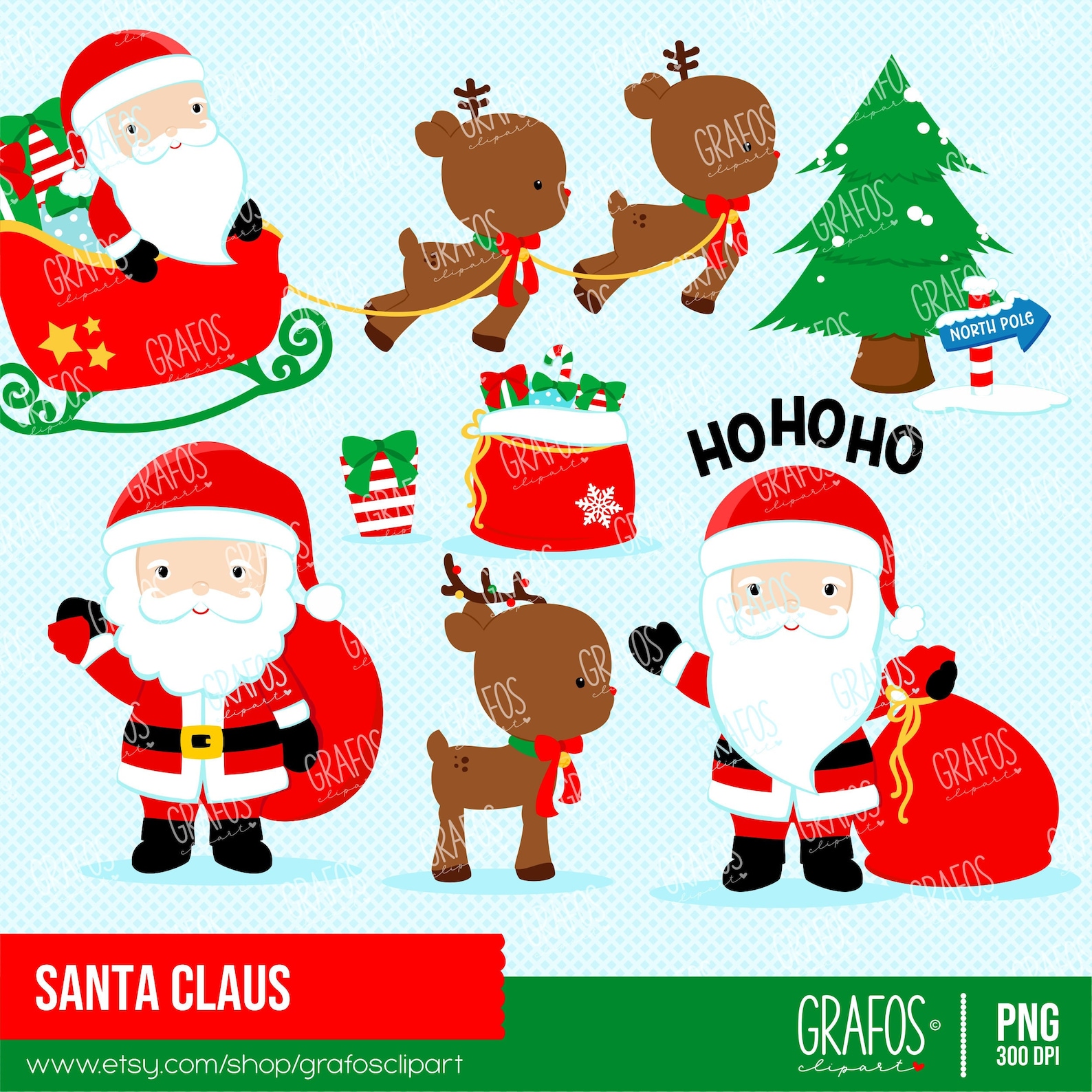 SANTA CLAUS Digital Clipart Set Merry Christmas Clipart - Etsy