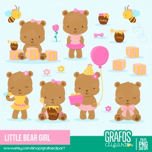 LITTLE BEAR GIRL Digital Clipart Set Bear Clipart Baby | Etsy