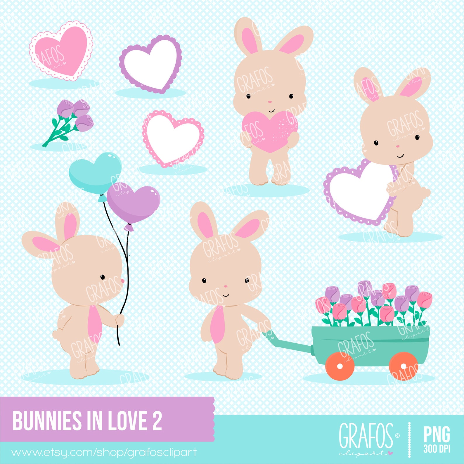 BUNNIES IN LOVE 2 Digital Clipart Set Bunnies Clipart - Etsy