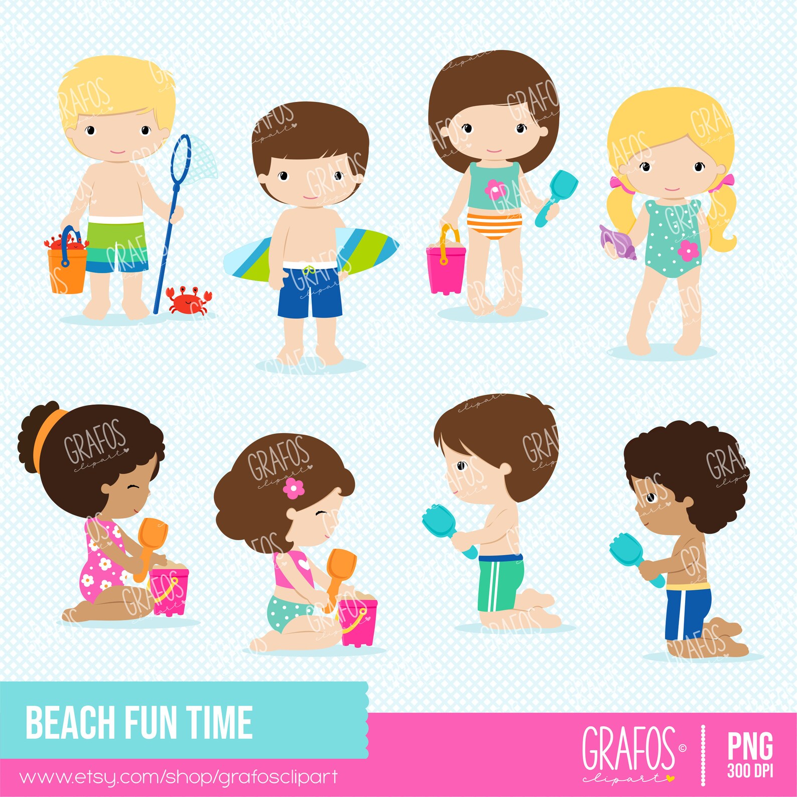 BEACH FUN TIME Digital Clipart Set Beach Clipart Summer - Etsy
