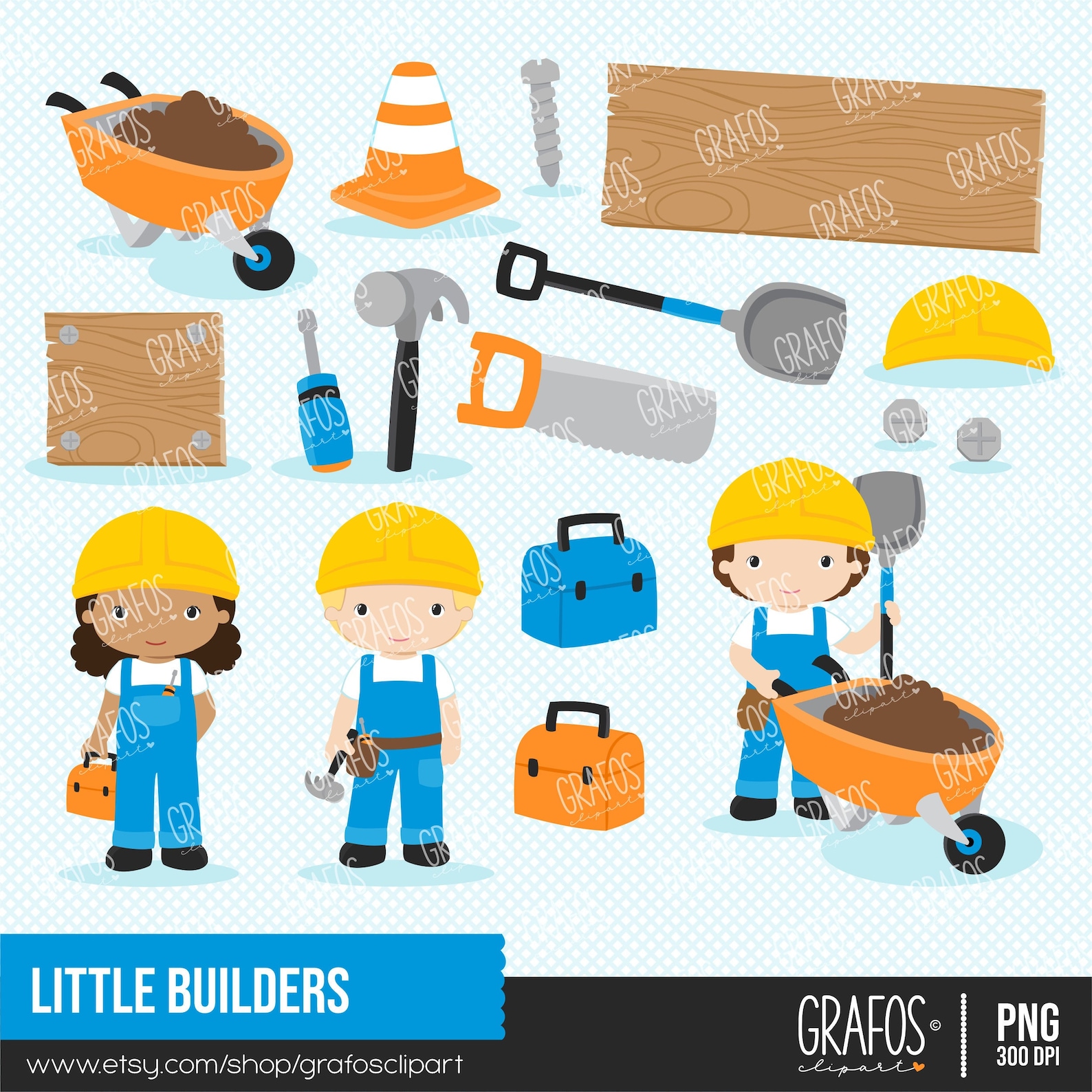 LITTLE BUILDERS - Digital Clipart Set, Builder Clipart, Construction ...