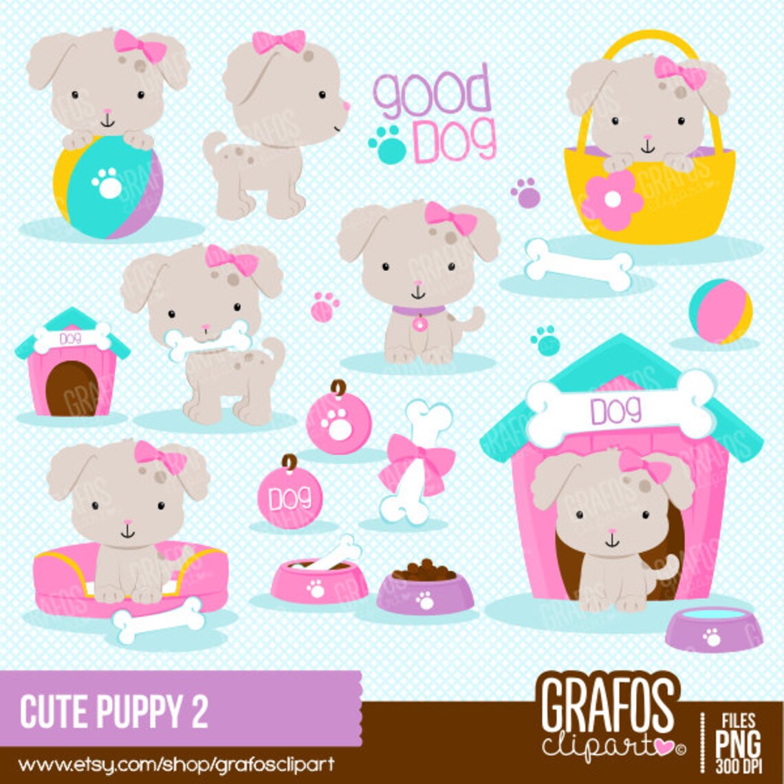 CUTE PUPPY 2 Digital Clipart Set Puppy Clipart Dog | Etsy