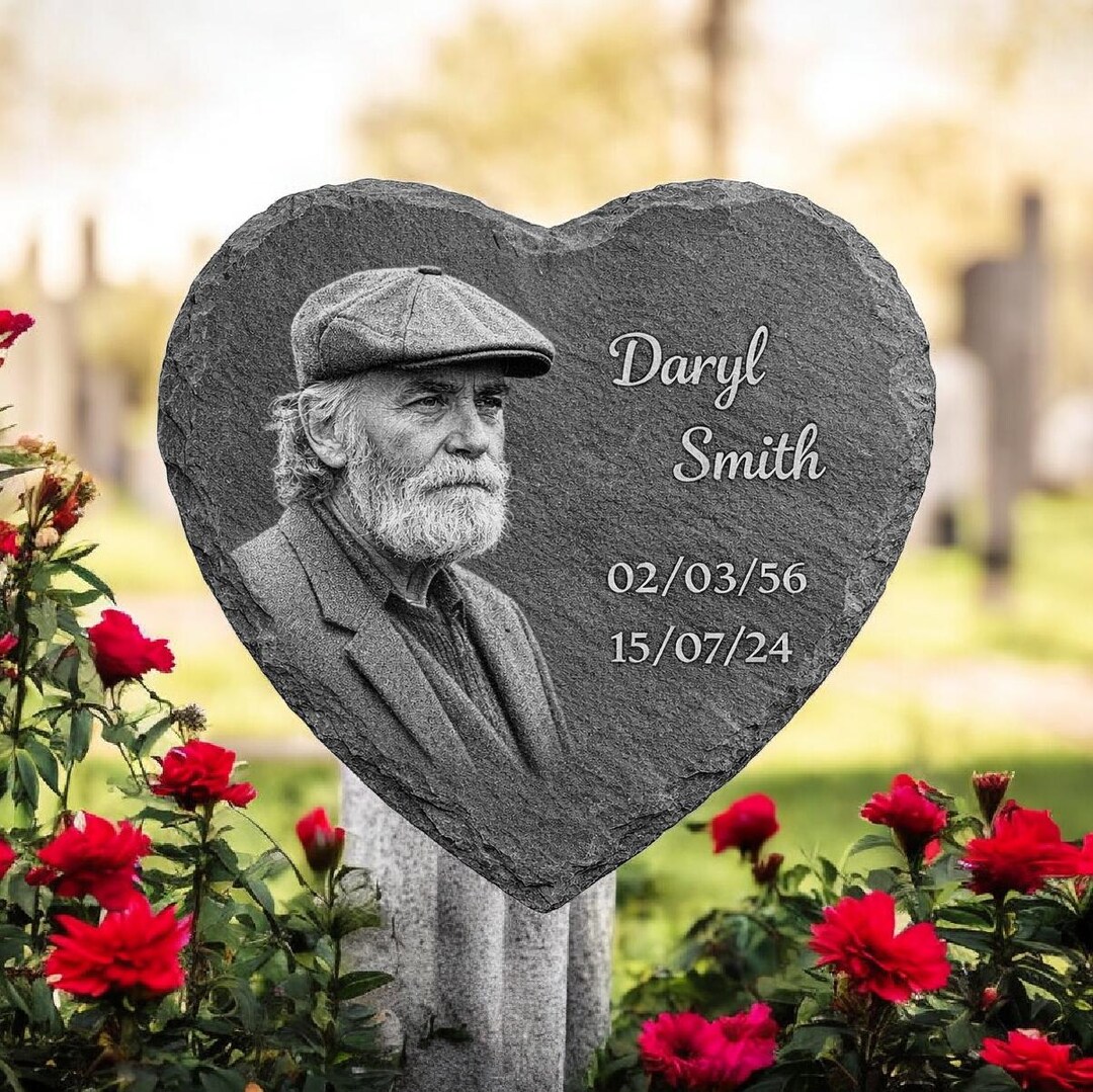 Engraved Portrait Memorial Slate, Custom Heart Plaque / Coaster 10x10cm ...