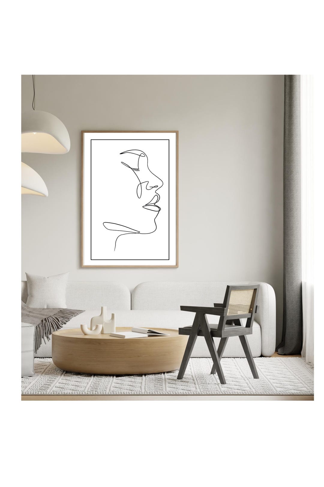 Abstract One Line Woman Face Print, Modern Black and White Wall Decor ...
