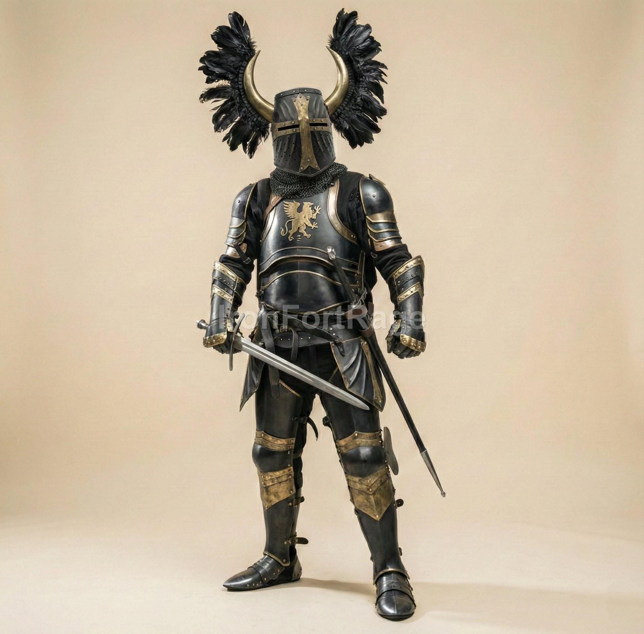 Black Elite Templar Griffin Horn Armor Suit ~ Crusader Full Body Knight ...