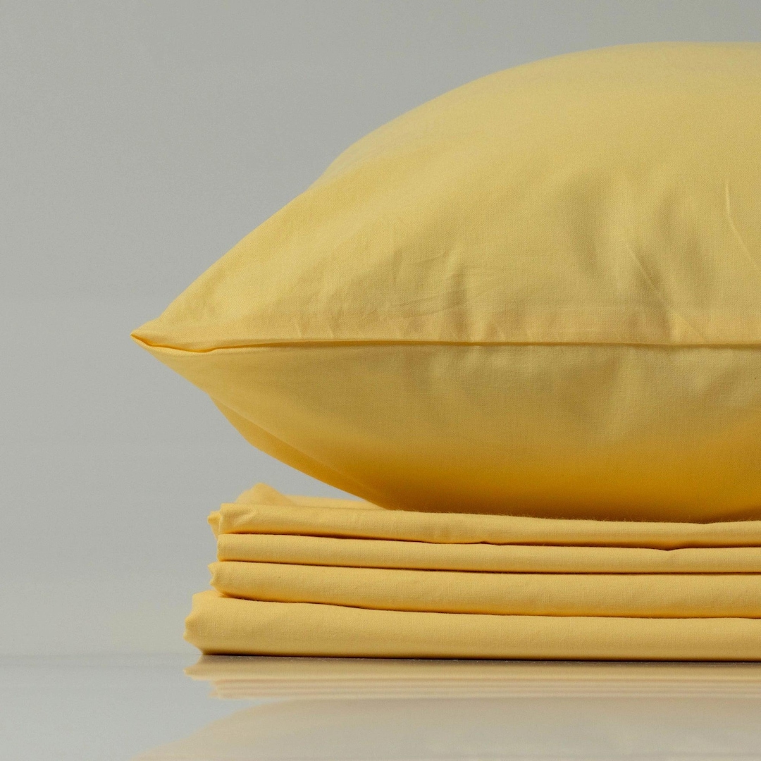 Yellow Duvet Cover Set – 4-piece 100% Cotton Bedding + Fitted or Flat ...