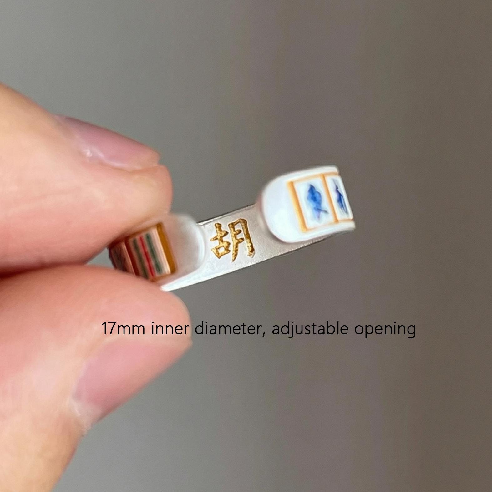 Lucky Mahjong Tile Ring, Adjustable Good Ring, Mahjong Lover Gift ...