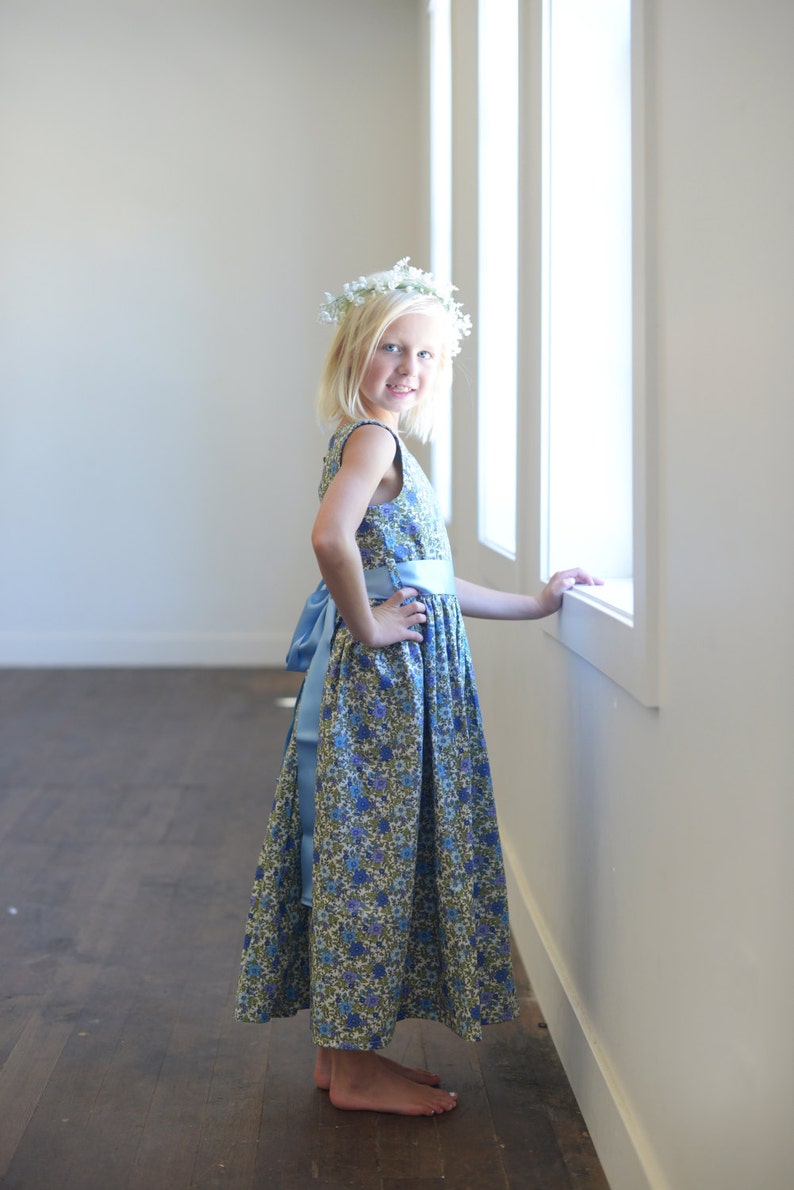 Blue Floral Print Flower Girl Dress - Etsy