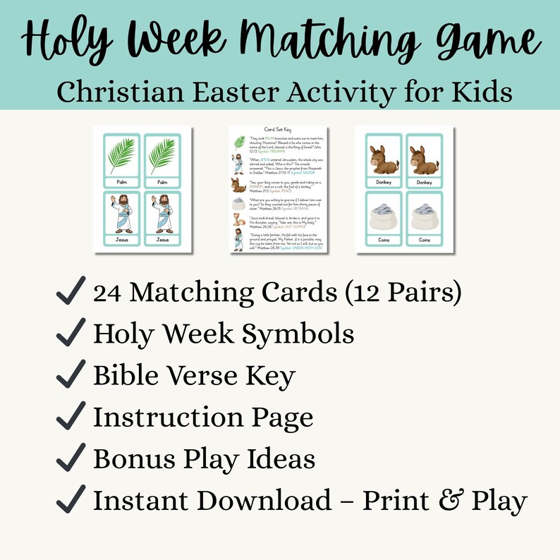 Holy Week Matching Game for Kids | Christian Easter Activity | Bible ...