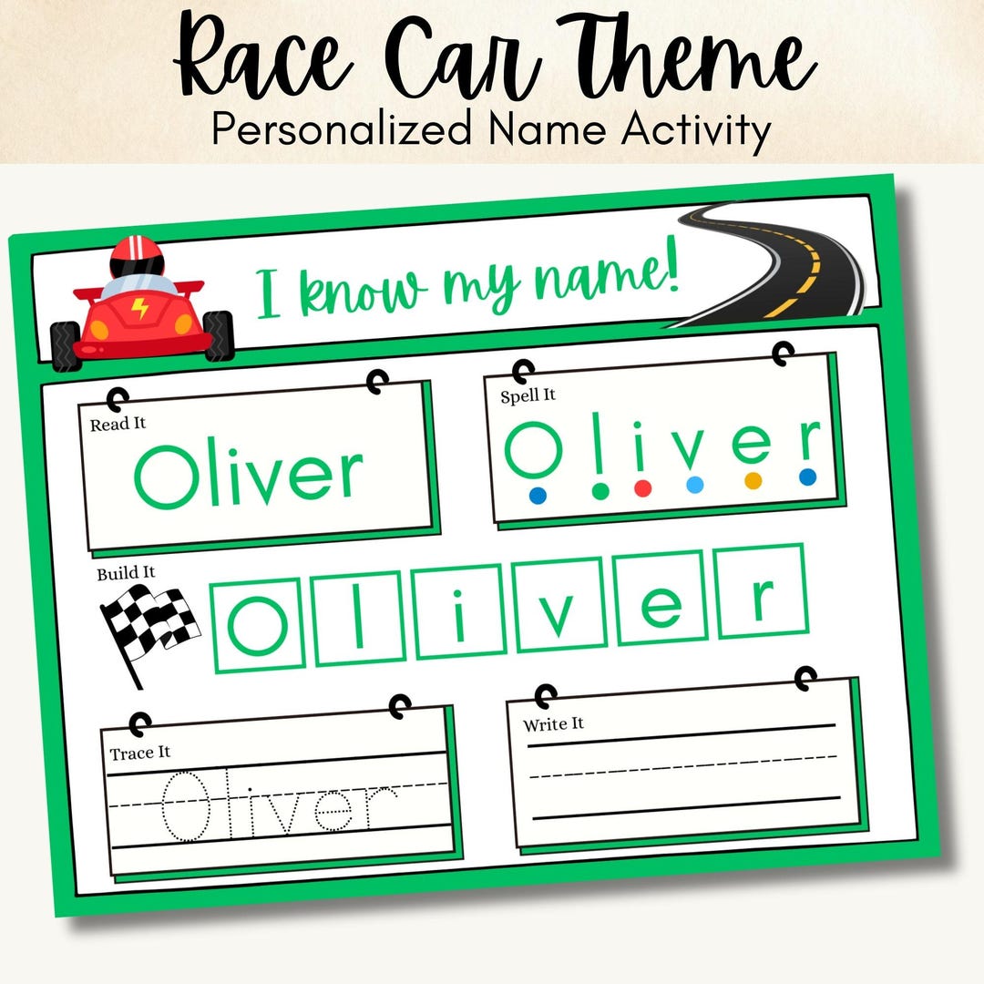 Personalized Name Practice Printable Race Car Theme | Preschool Learn ...