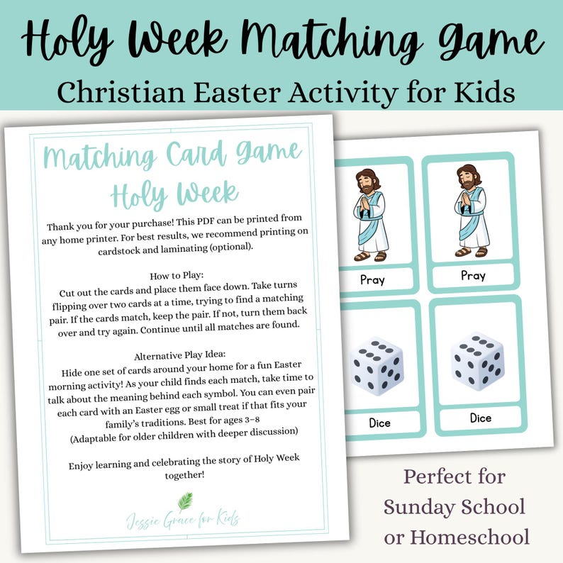 Holy Week Matching Game for Kids | Christian Easter Activity | Bible ...
