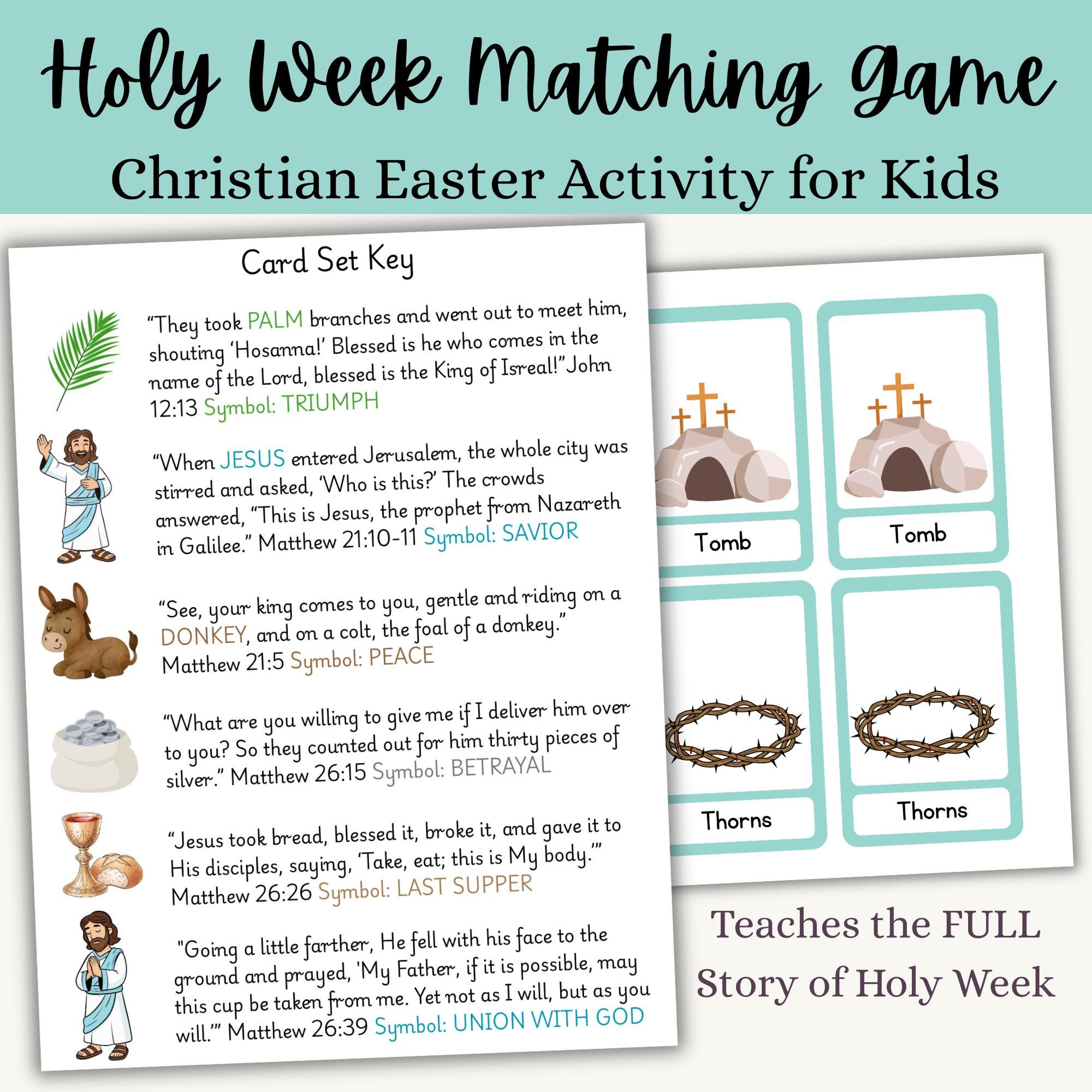 Holy Week Matching Game for Kids | Christian Easter Activity | Bible ...
