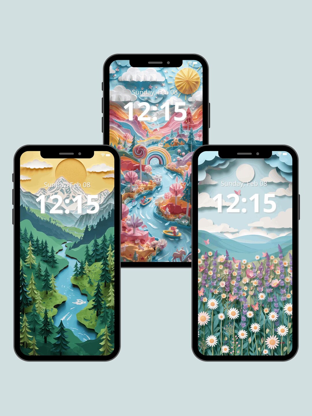 Pastel 3D Papercut Phone Wallpaper | Dreamy Nature Scenes (instant ...