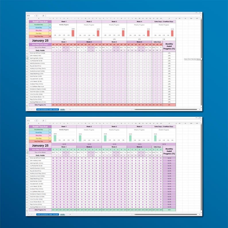 Habit Tracker Spreadsheet, Daily Routine Tracker Excel Google Sheets ...