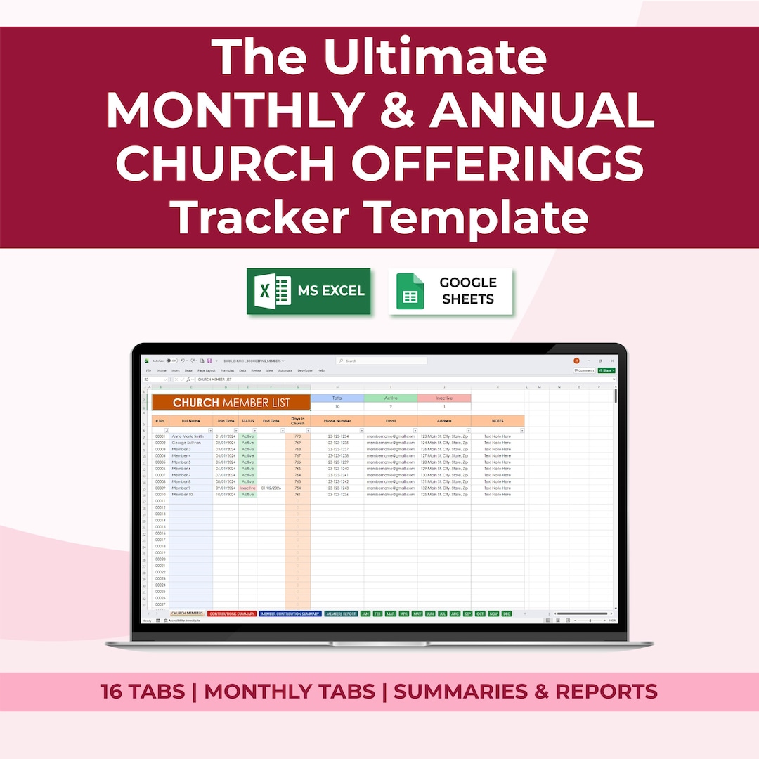 Excel and Google Sheets Church Giving & Donations Management Template ...